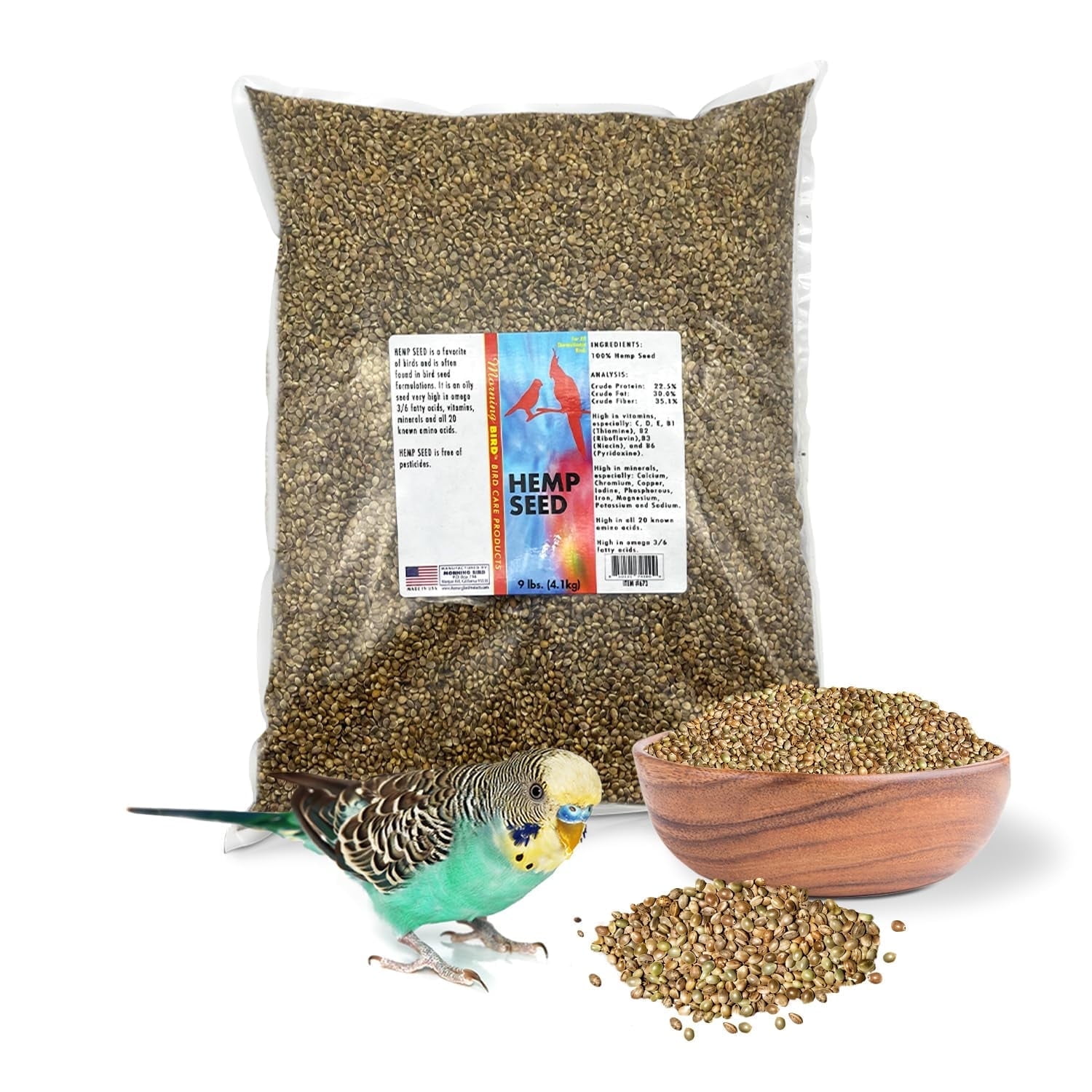 Morning Bird Hemp Seed, Healthy Bird Food with Protein, Fat, Fiber ...