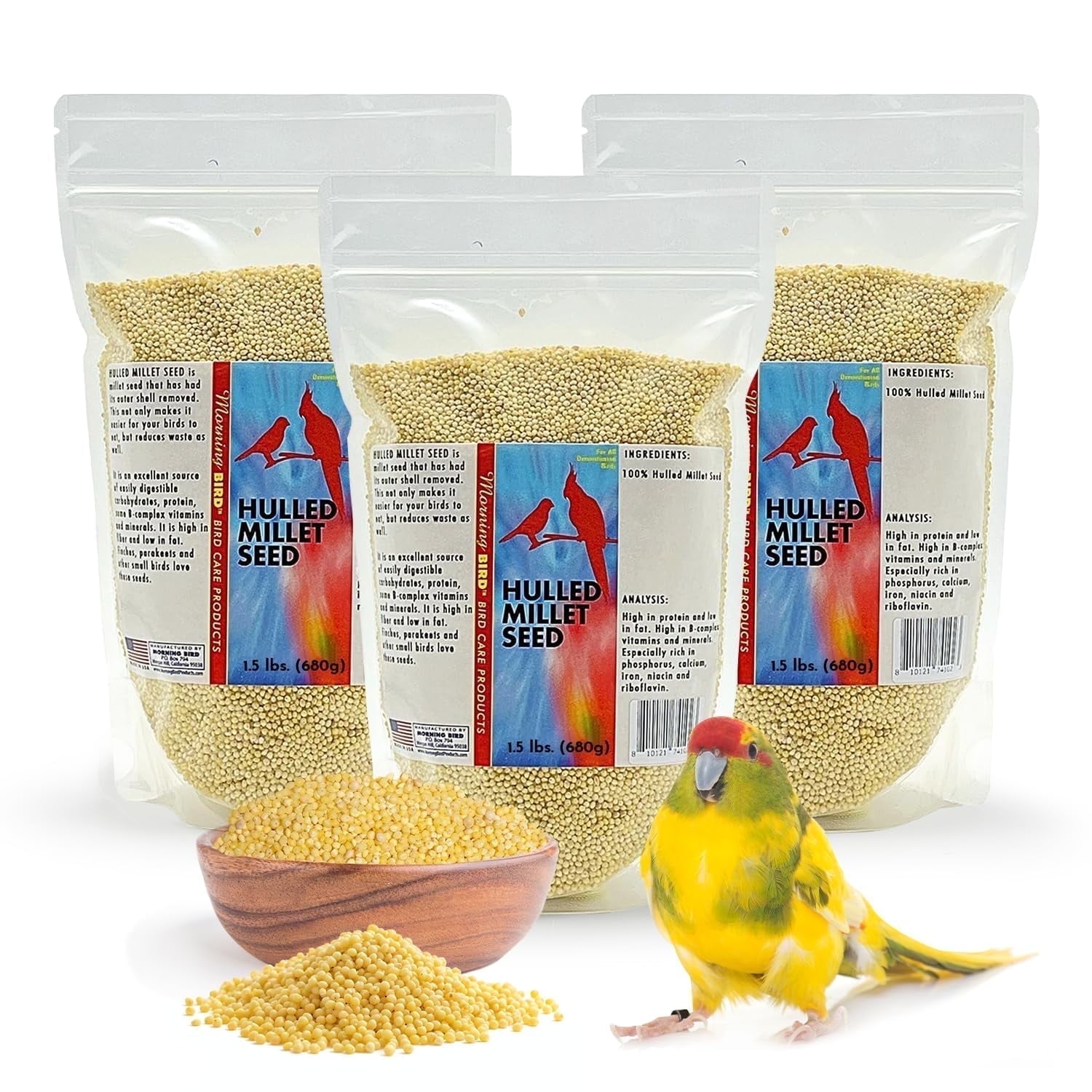 Morning Bird Hulled Millet 4.5 lbs (3-Pack, 1.5 lbs Each) – Nutritious ...