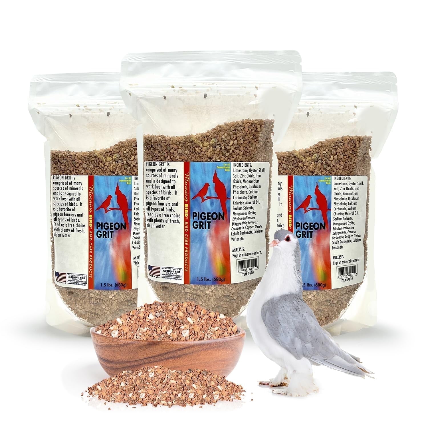 Morning Bird Pigeon Grit 4.5 lbs (3-Pack, 1.5 lbs Each) - Healthy ...