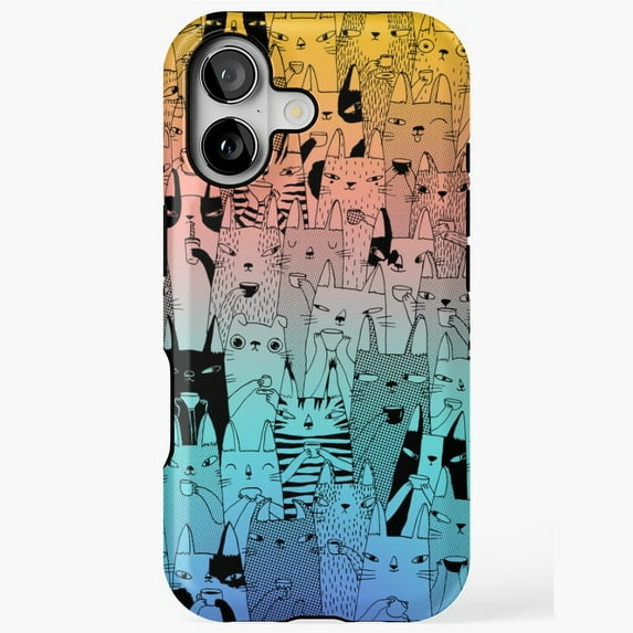 Morning Cats in Rainbow Whimsical Cartoon iPhone 17 16 15 14 13 12 11 ...