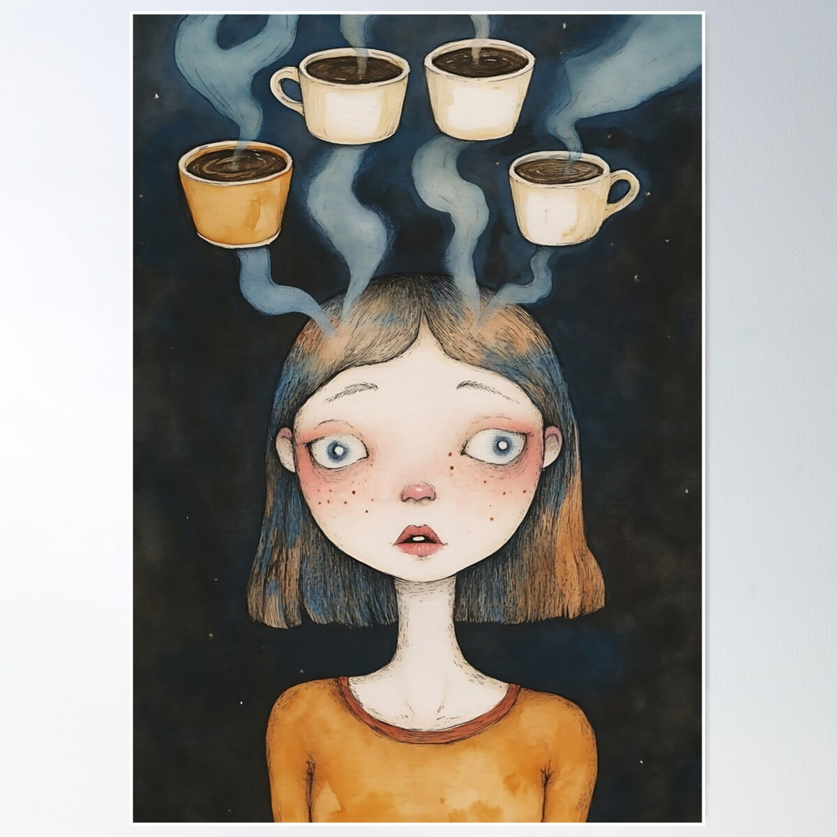 Morning Coffee Addict Girl Poster Wall Art, Modern Wall Decor For ...