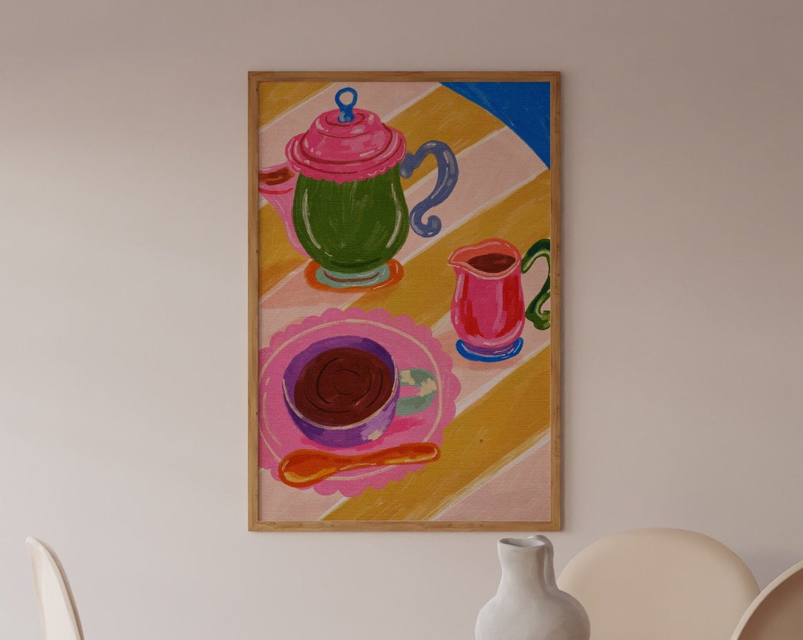 Morning Coffee Wall Art, Colorful Wall Art, Breakfast Situation Wall ...