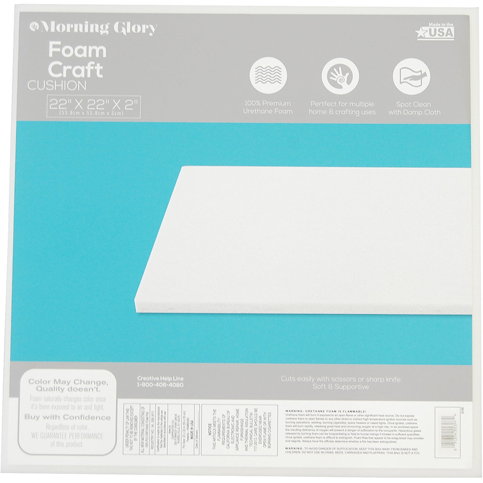 Morning Glory Craft and Cushion Foam, 22" x 22" Square x 2" Thick, 1 ...
