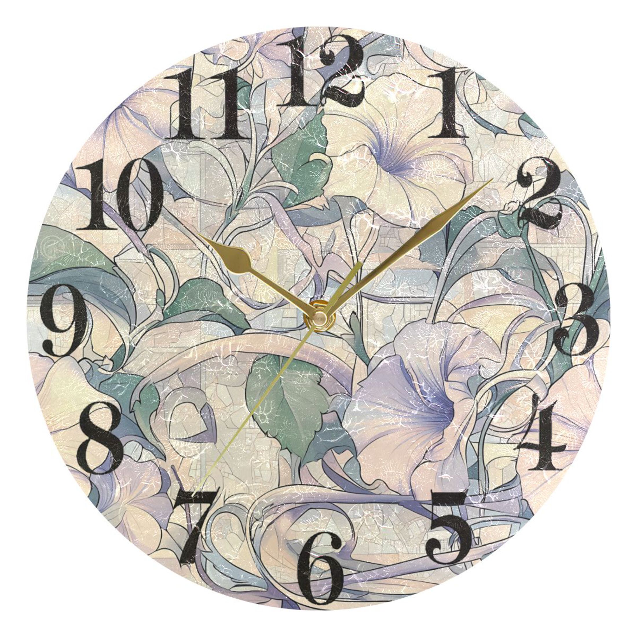 Morning Glory Flowers and Vines Round Wall Clock Battery Operated ...