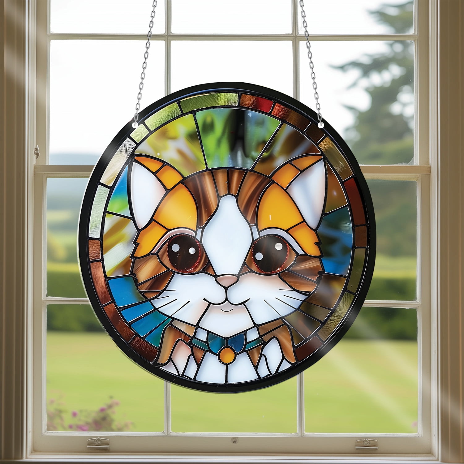 Morning Glow Calico Cat Window Art: Colorful Stained Glass Decor, Ideal ...