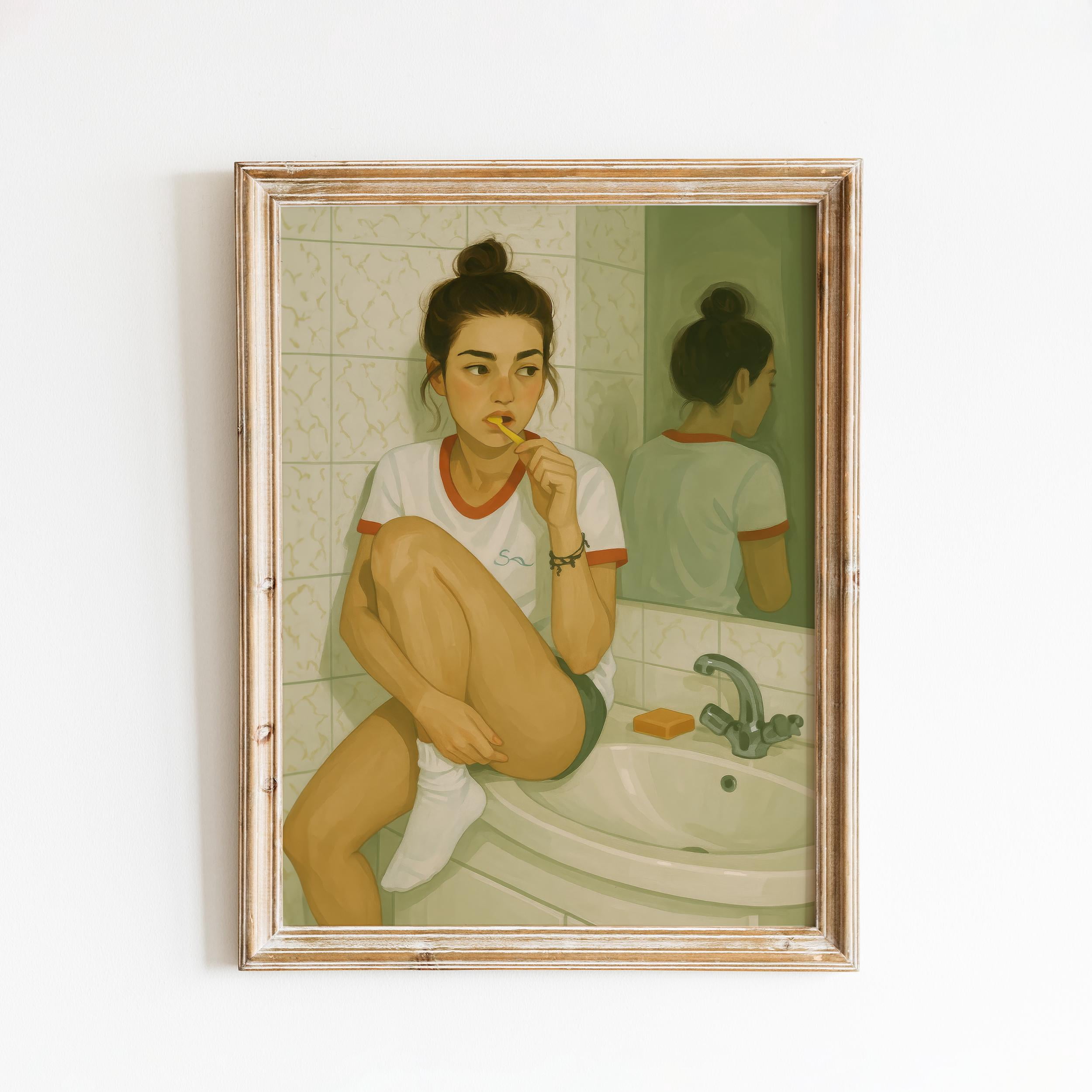 Morning Routine Girl Wall Art Print Poster Vintage Style Wall Decor ...