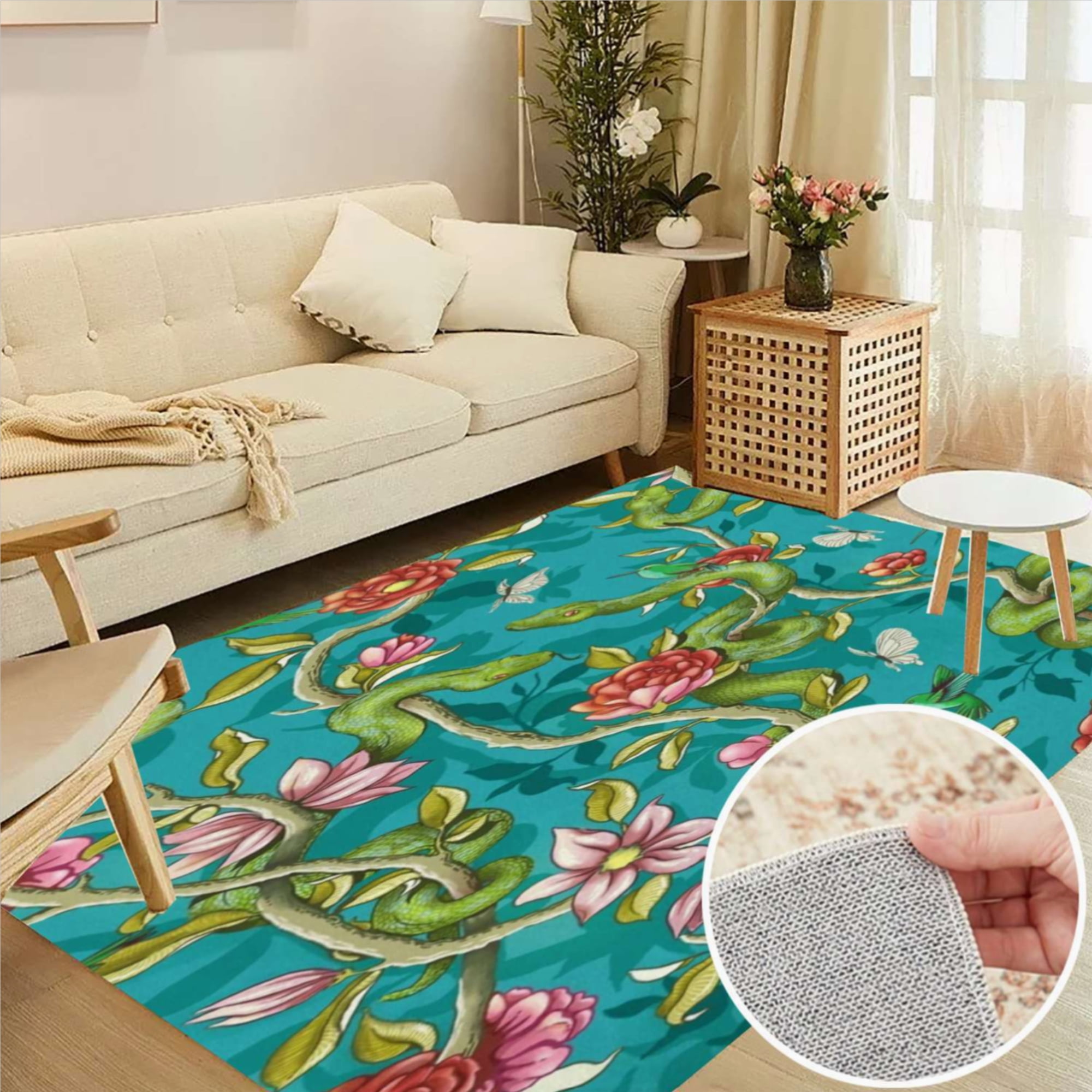 Morning Song - Turquoise Soft Large Area Rugs Washable Rug With Non ...