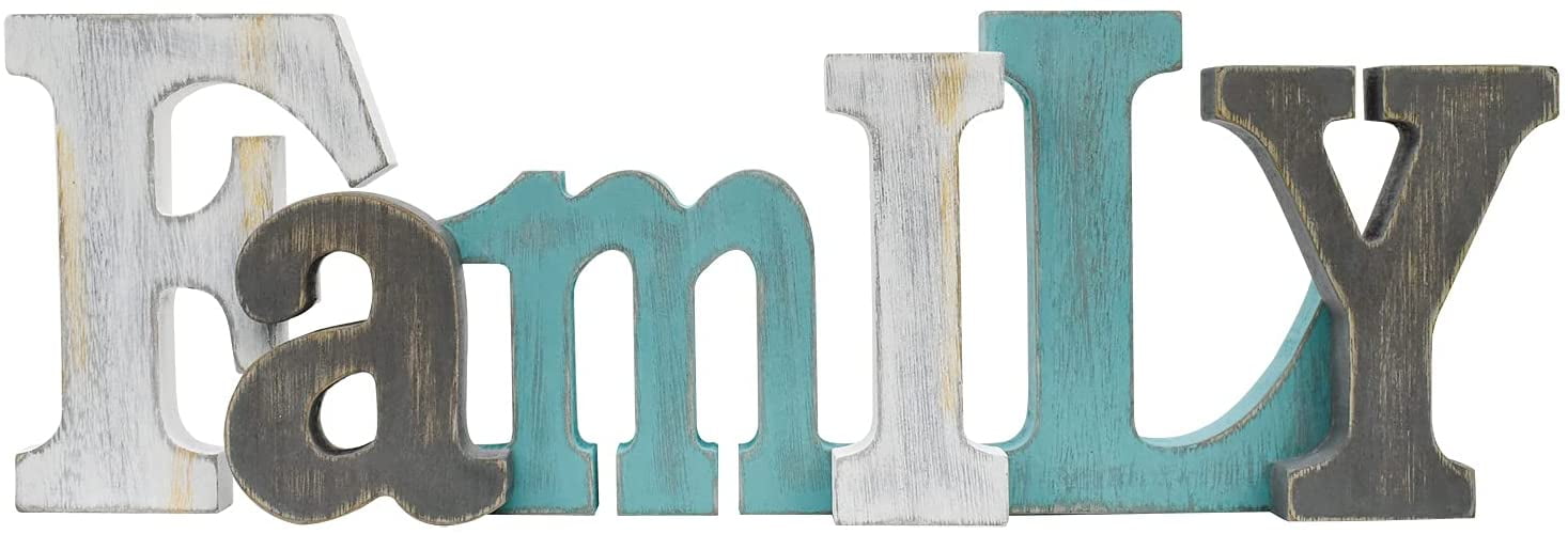 Morning View Teal Family Wooden Letters Sign, Decorative Family Wood ...
