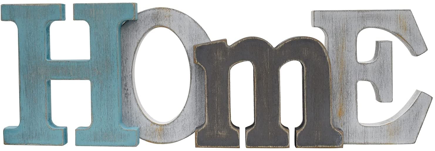 Morning View Teal Wooden Home Letters Sign Decor Free Standing Wood ...