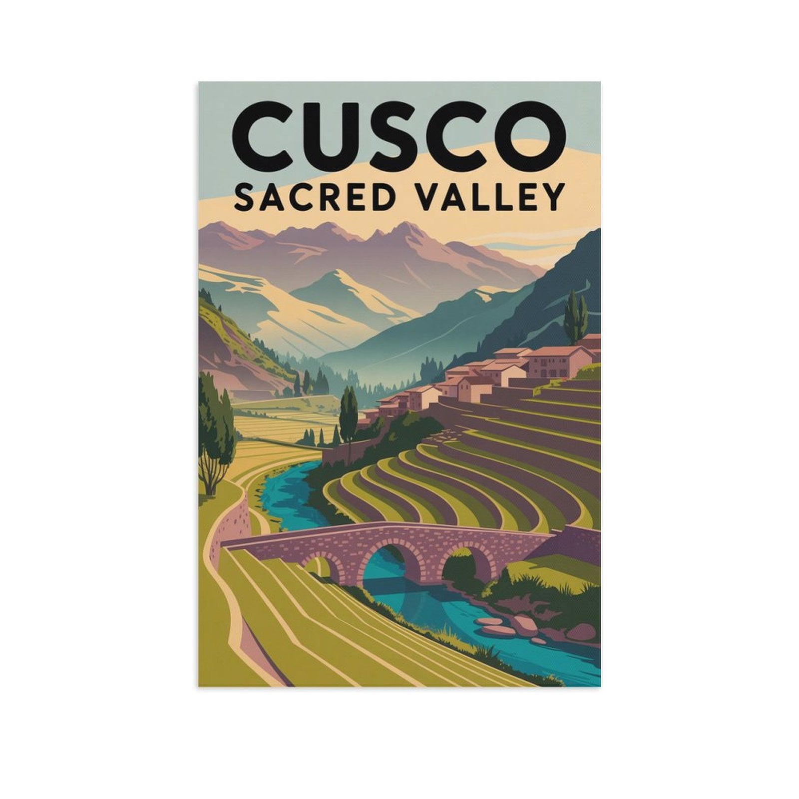 Morning Wall Art Sacred Valley Peru Retro Travel Poster Cusco Andes ...