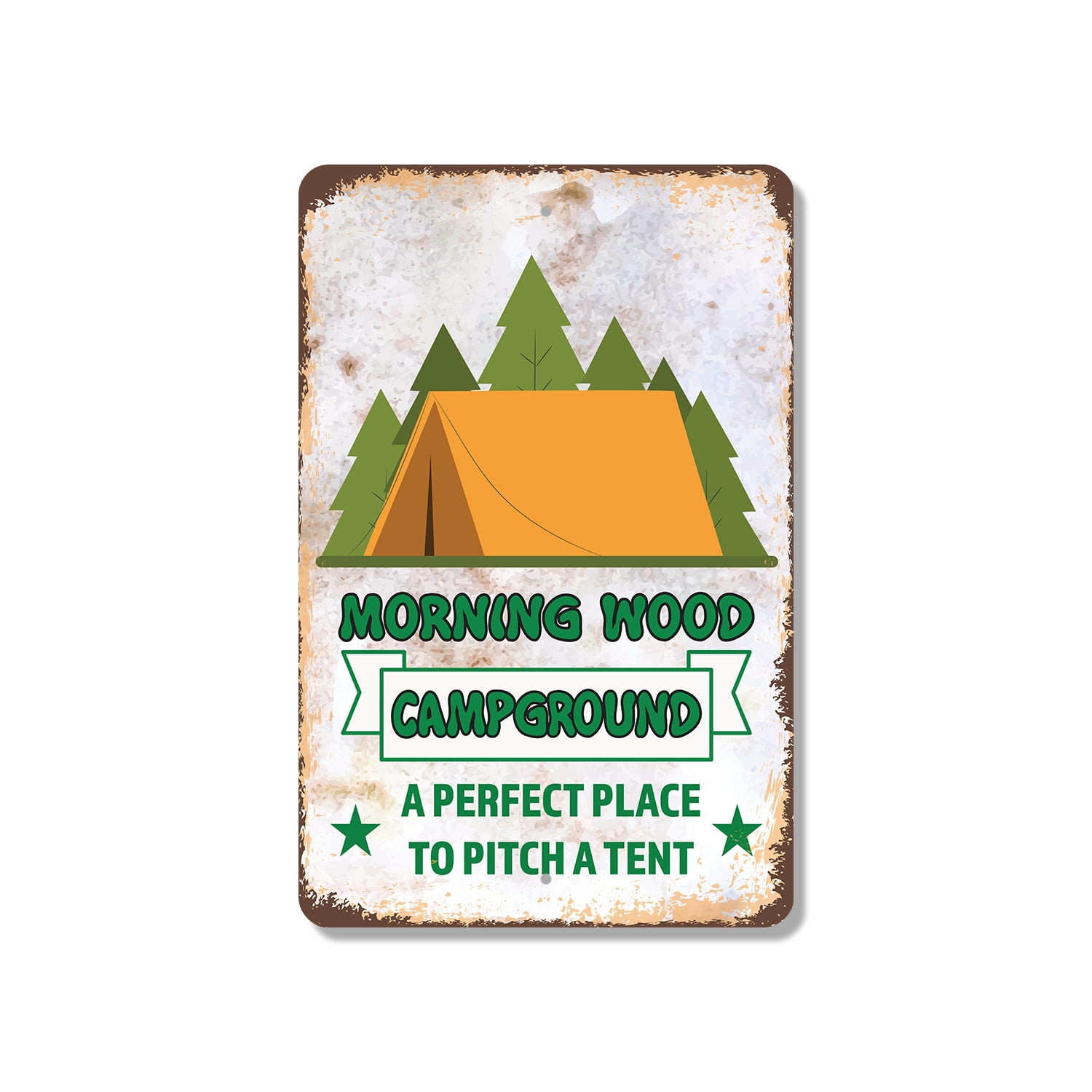 Morning Wood Campground Pitch a Tent 11 Inch x 17 Inch Novelty Plastic ...