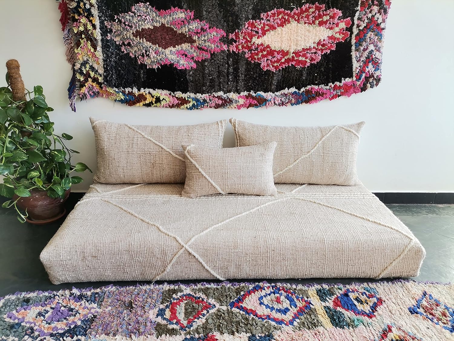 Moroccan 6" x 28" x 48" Natural/Cream Woven Textured Rope Floor Cushion ...