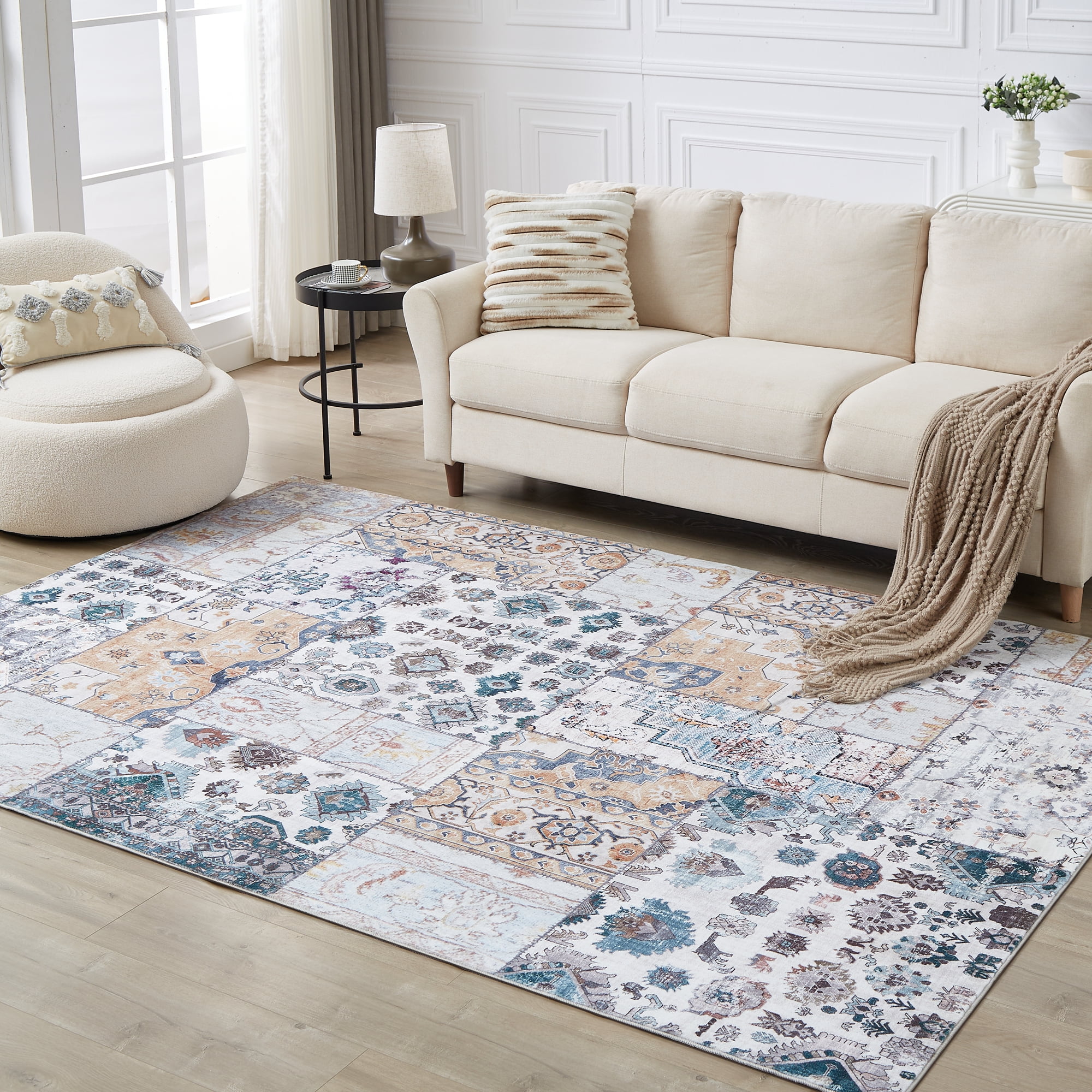 Moroccan 6x9 Rugs for Living Room, Large Washable Area Rug Ultra-Thin ...