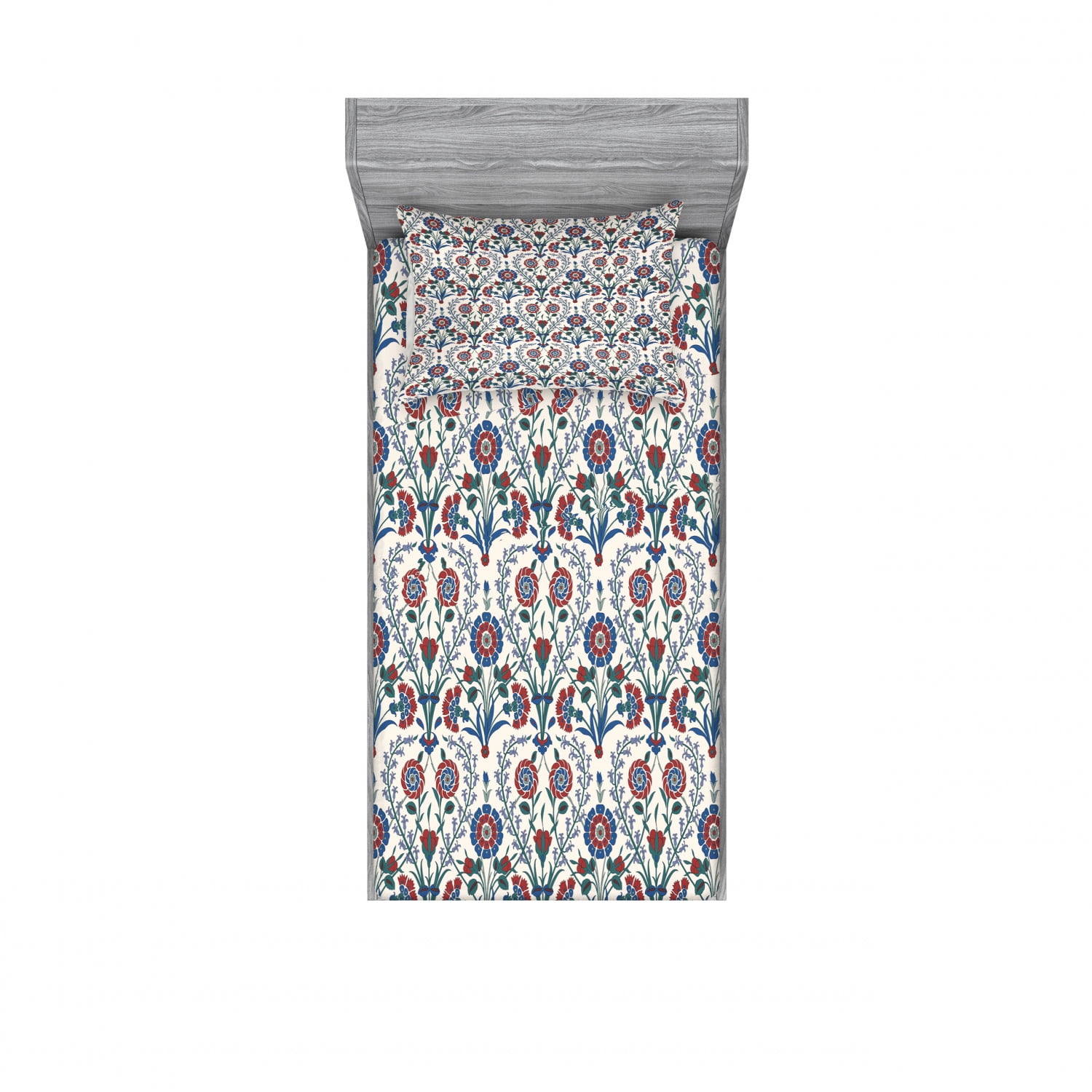 Moroccan Bedding Set with Sheet & Covers, Old Floral Ornament Pattern ...