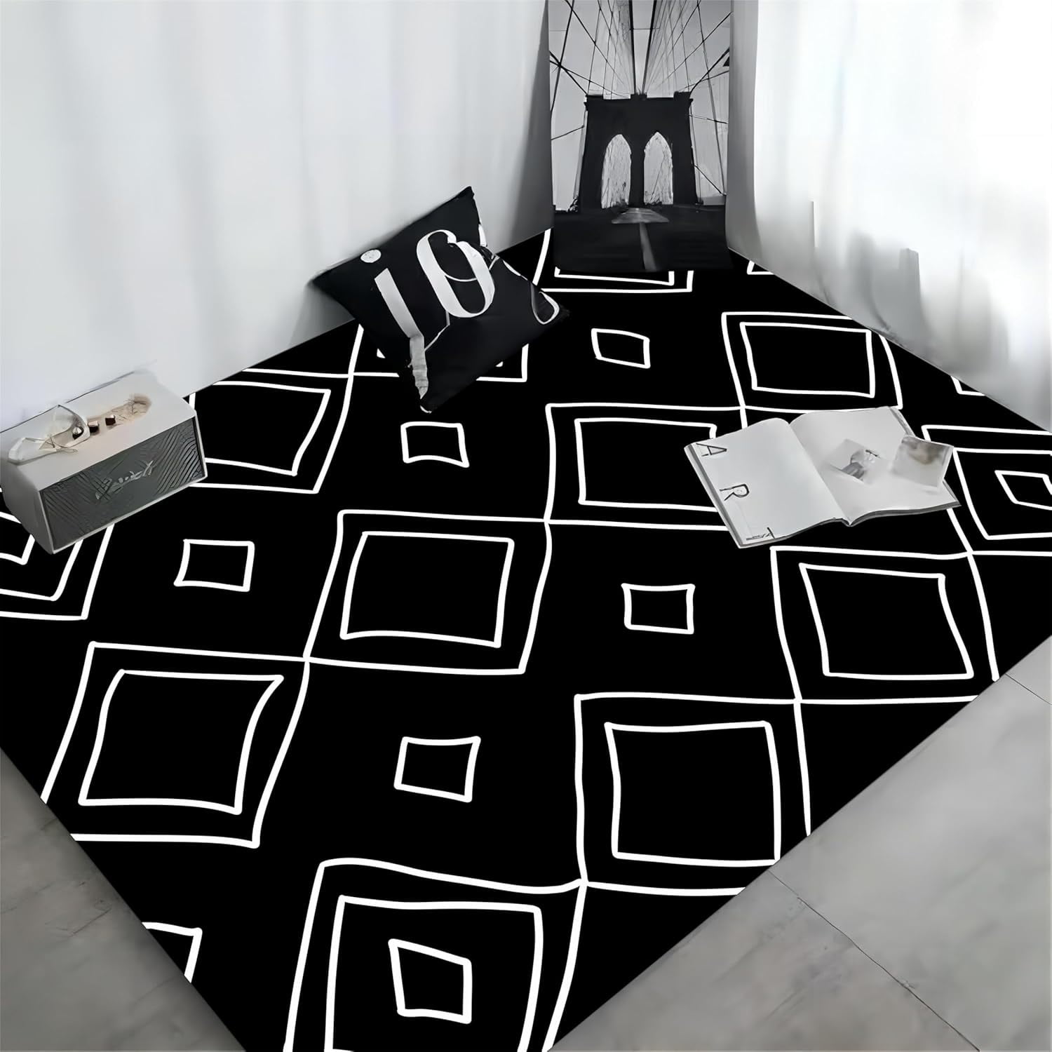 Moroccan Black And White Area Rug, Modeled After A Vintage Checkerboard ...