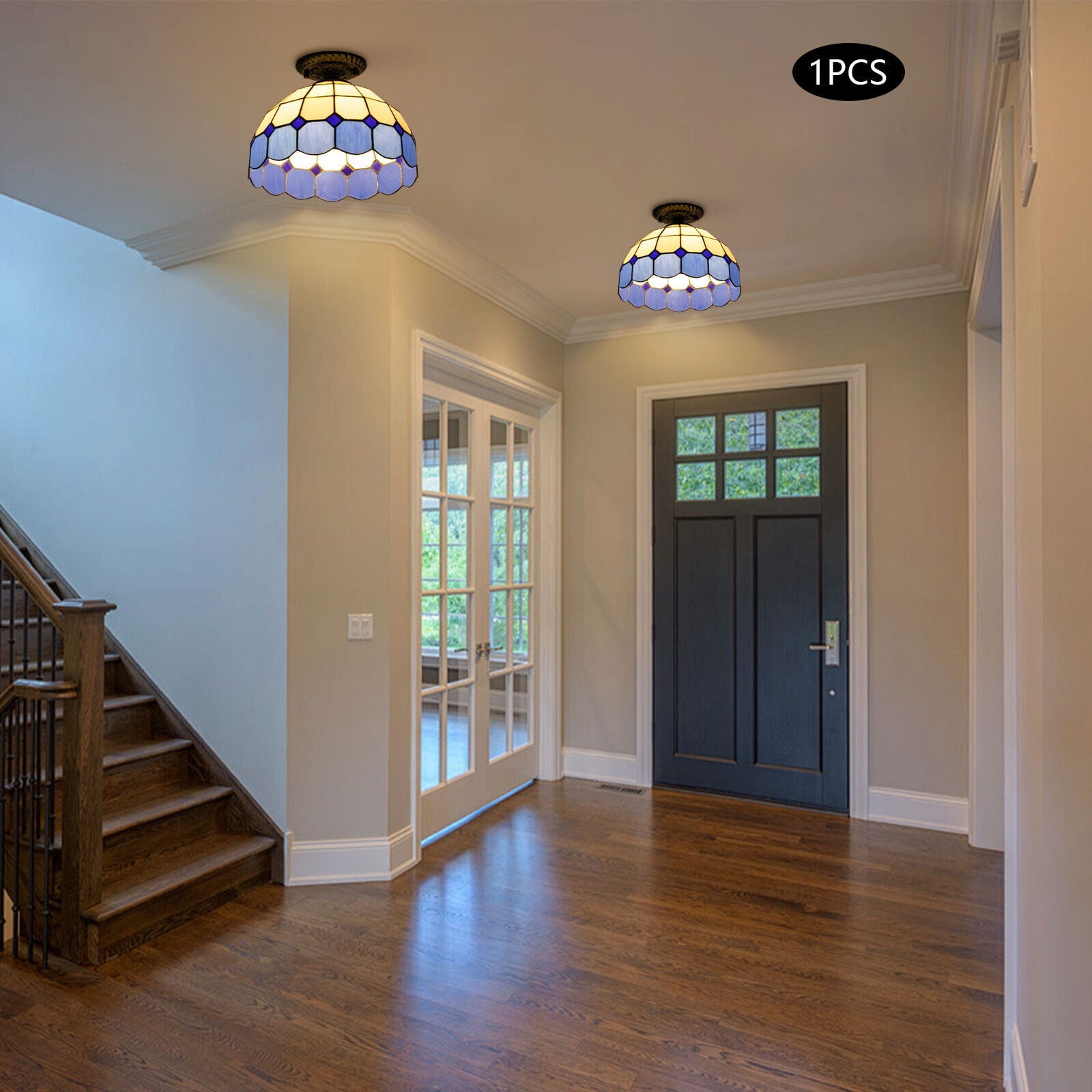 Moroccan Blue Mediterranean Stained Glass Ceiling Mounted Light Fixture ...