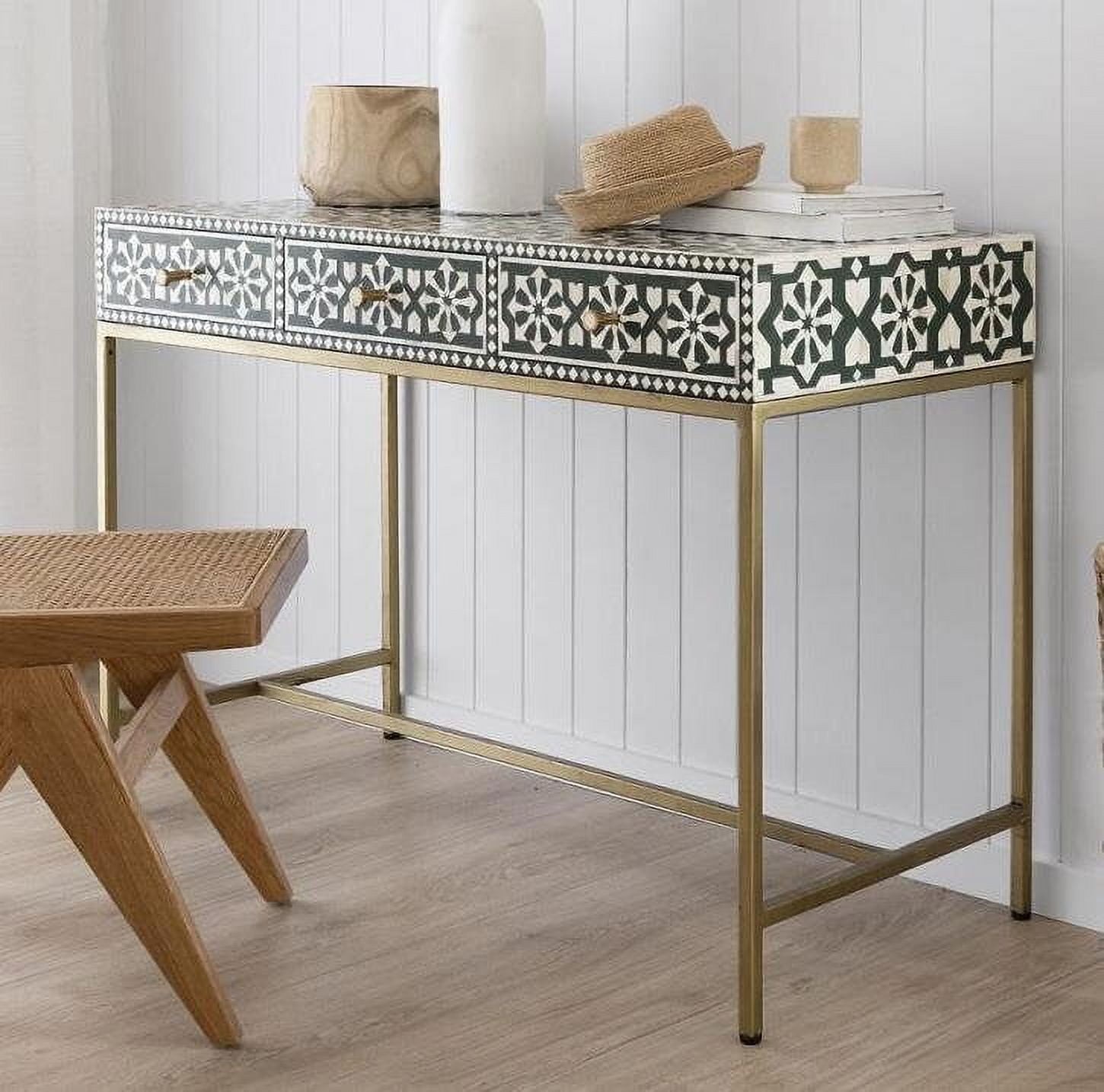 Moroccan Bone Inlay 3 Drawer Console Black Bone Inlay Desk Bone inlay ...