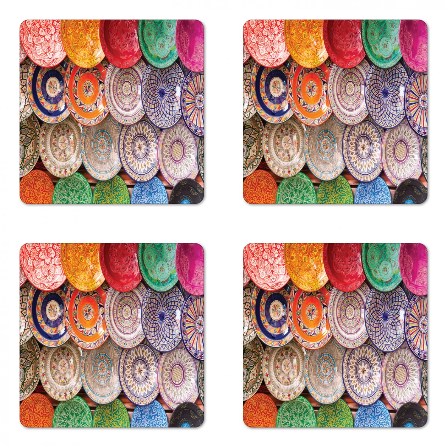 Moroccan Coaster Set of 4, Traditional Handcrafted Colorful Plates Shot ...