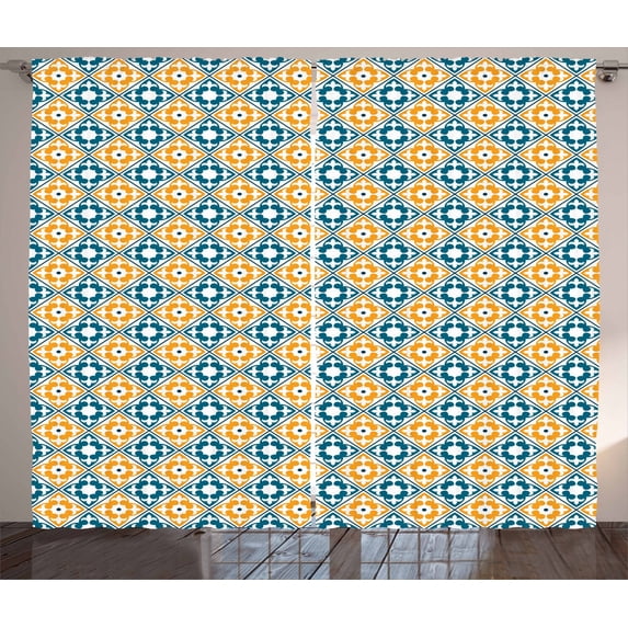 Ambesonne Moroccan Curtains 2 Panel Set, Spanish Azulejo Style, 108" x ...