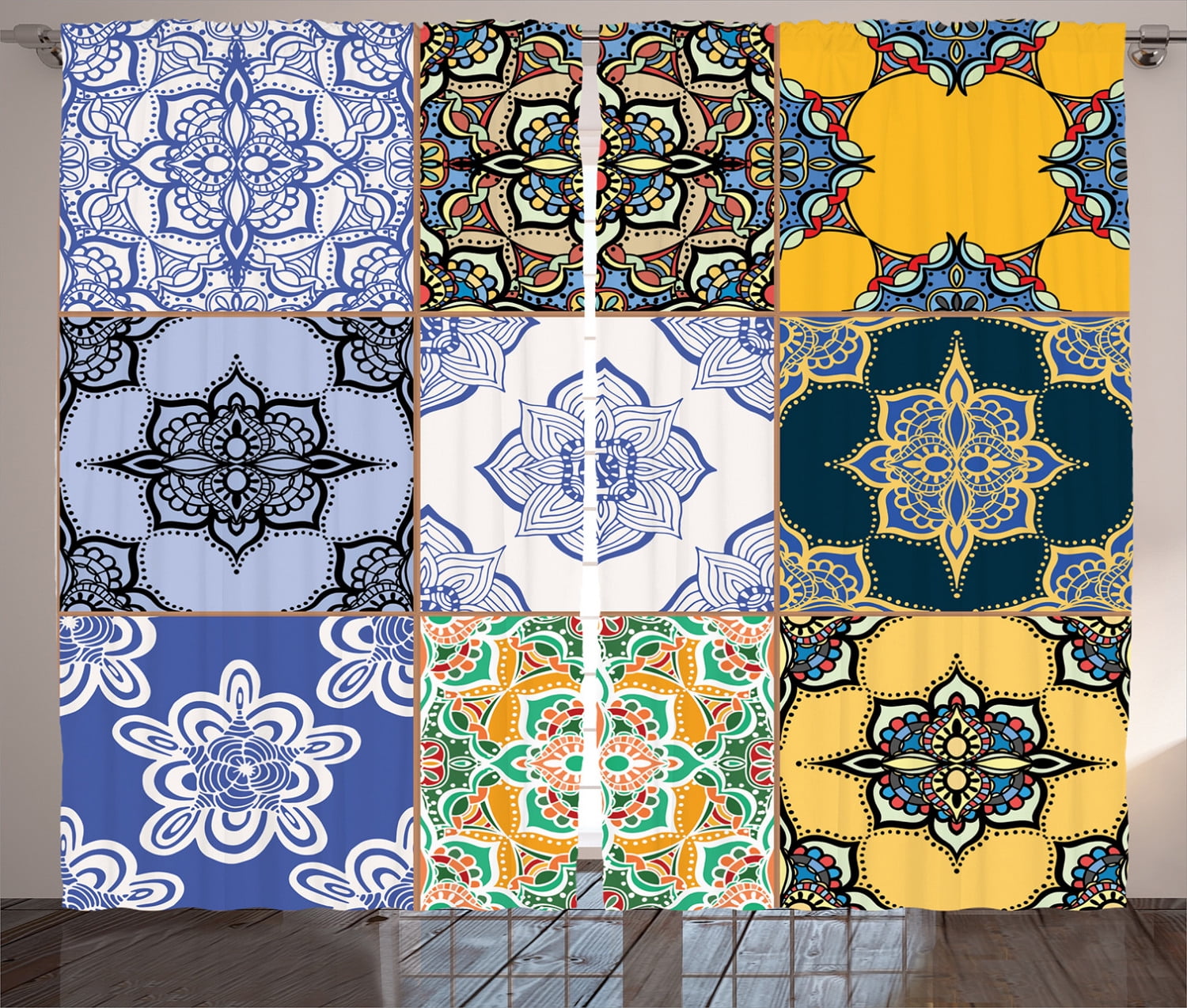 Ambesonne Colorful Curtains 2 Panel Set, Boho Portugese Tiles, 108" x ...