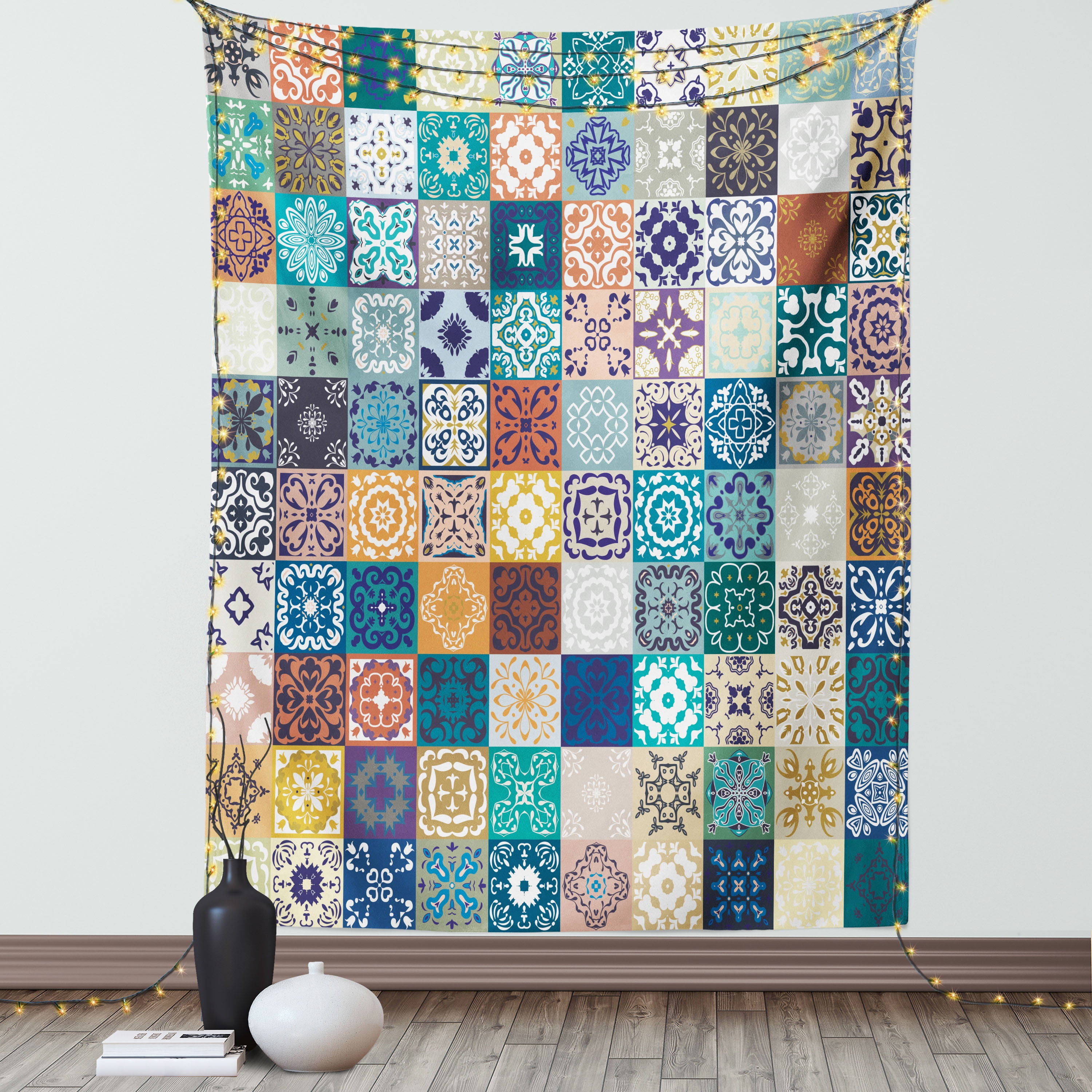 Moroccan Decor Wall Hanging Tapestry, Mega Patchwork Pattern with ...