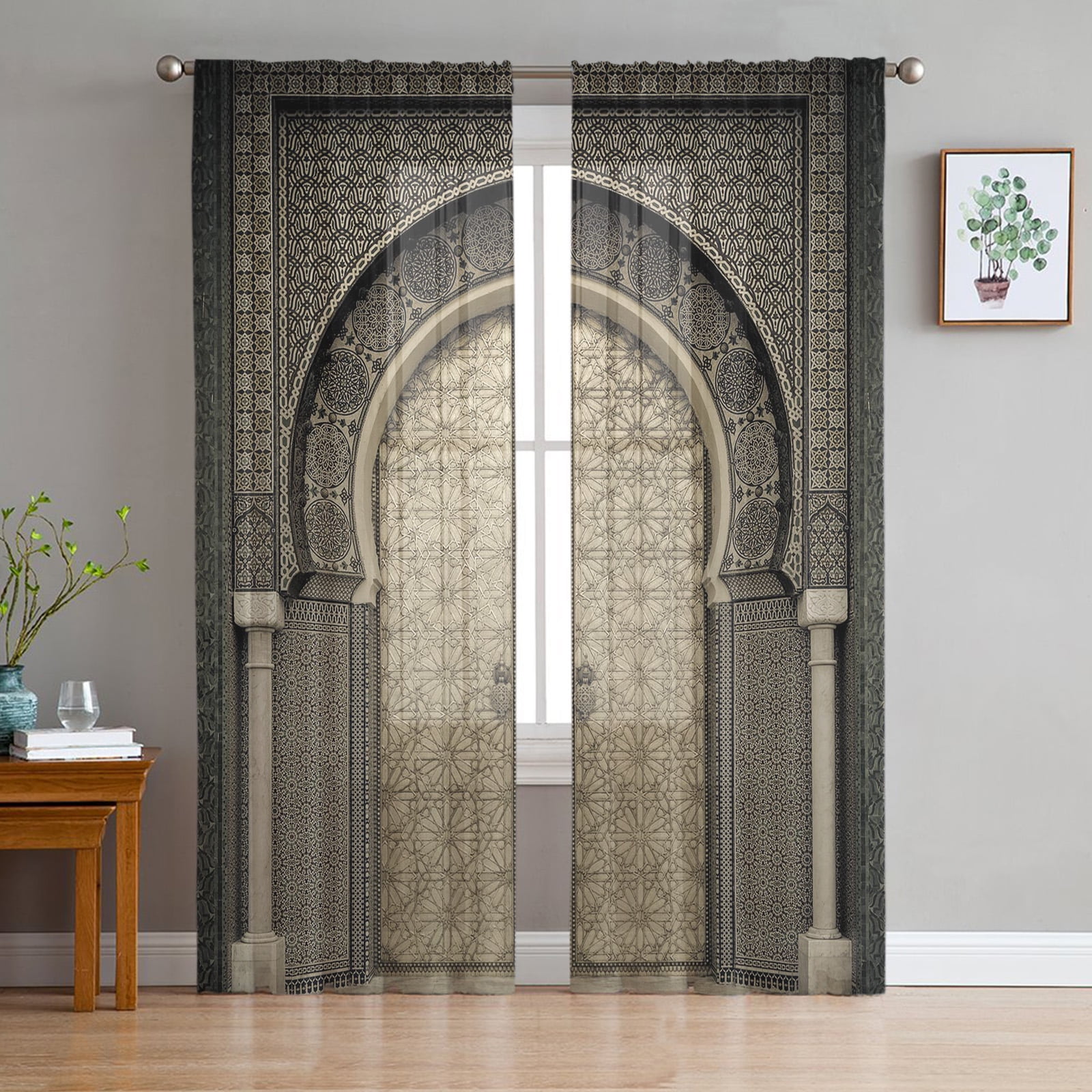 Moroccan Door Tulle Curtains For Living Room Bedroom Transparent Tulle Curtains Window Drapes ...