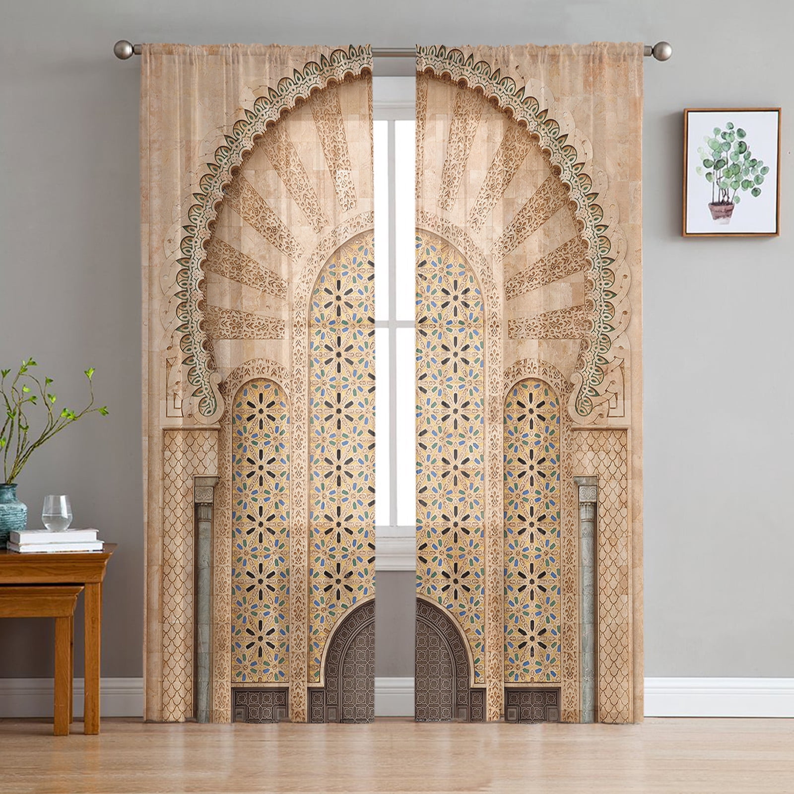 Moroccan Door Tulle Curtains for Living Room Printed Sheer Voile Curtain for Bedroom Window ...