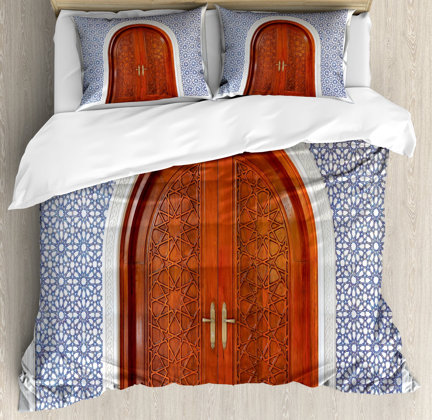 Moroccan Duvet Cover Set, Antique Wooden Door of Architecture with Star ...