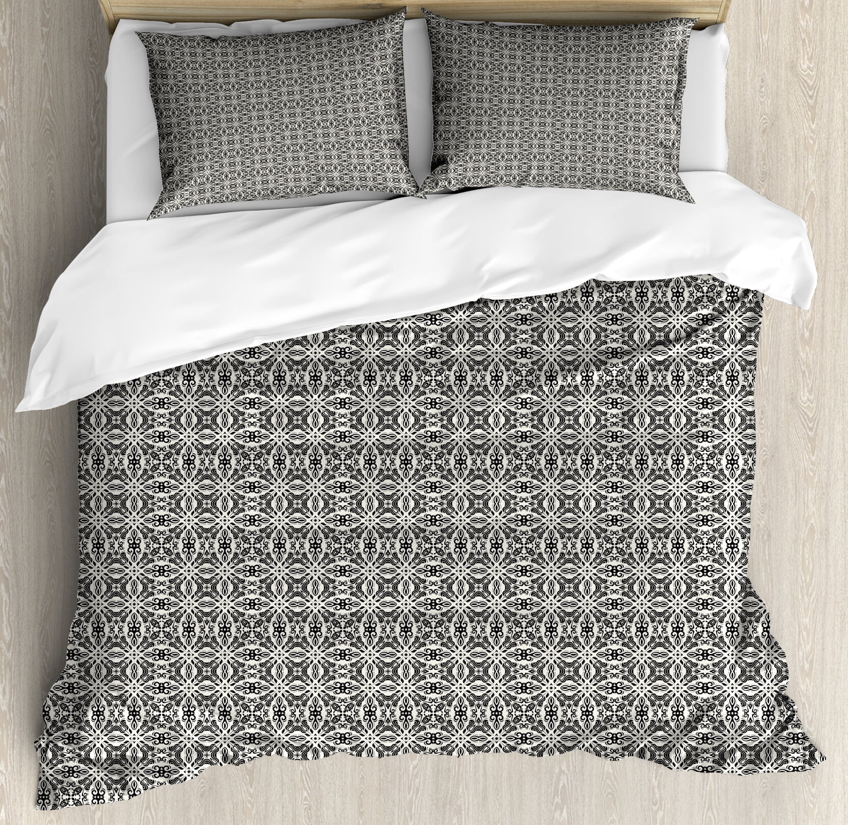 Moroccan Duvet Cover Set, Continuous Detailed Floral Inspired Ornaments ...