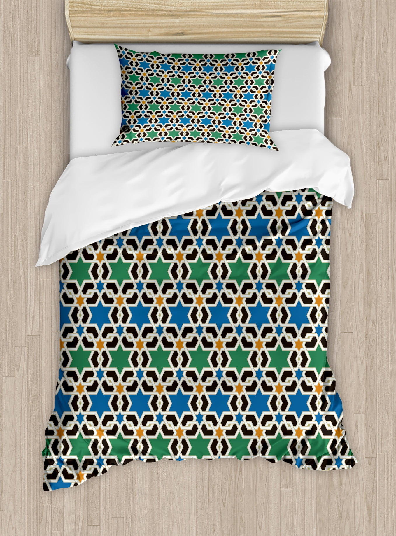 Moroccan Duvet Cover Set, Geometric Hexagonal Pattern Stars Style ...