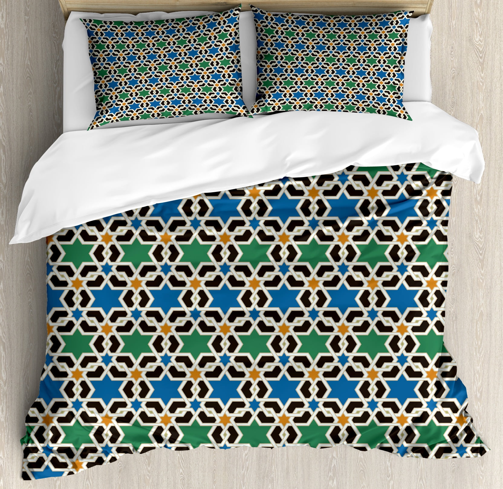 Moroccan Duvet Cover Set, Geometric Hexagonal Pattern Stars Style ...