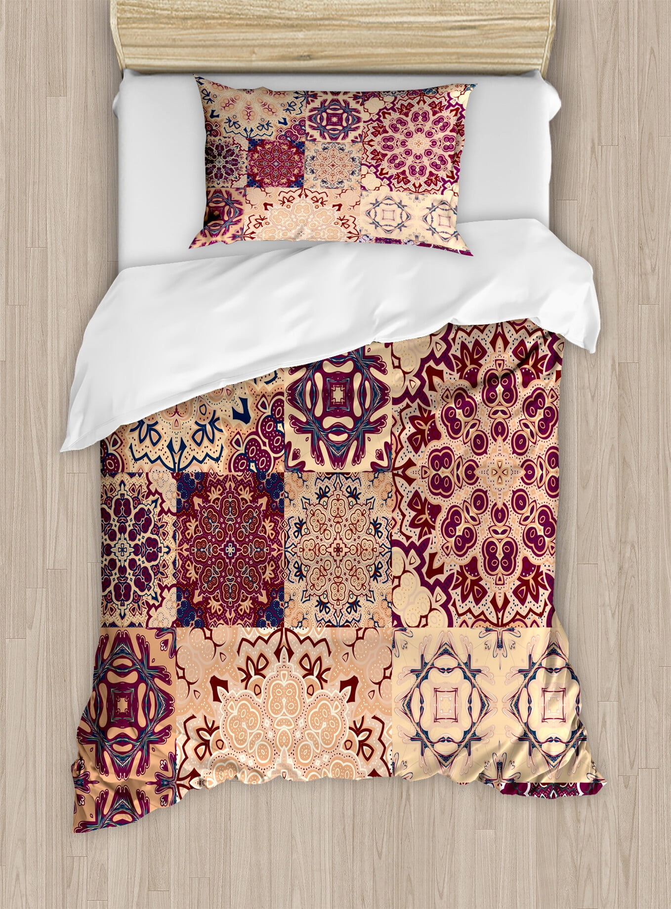 Moroccan Duvet Cover Set, Large Colorful Vintage Ceramic Tiles Design ...