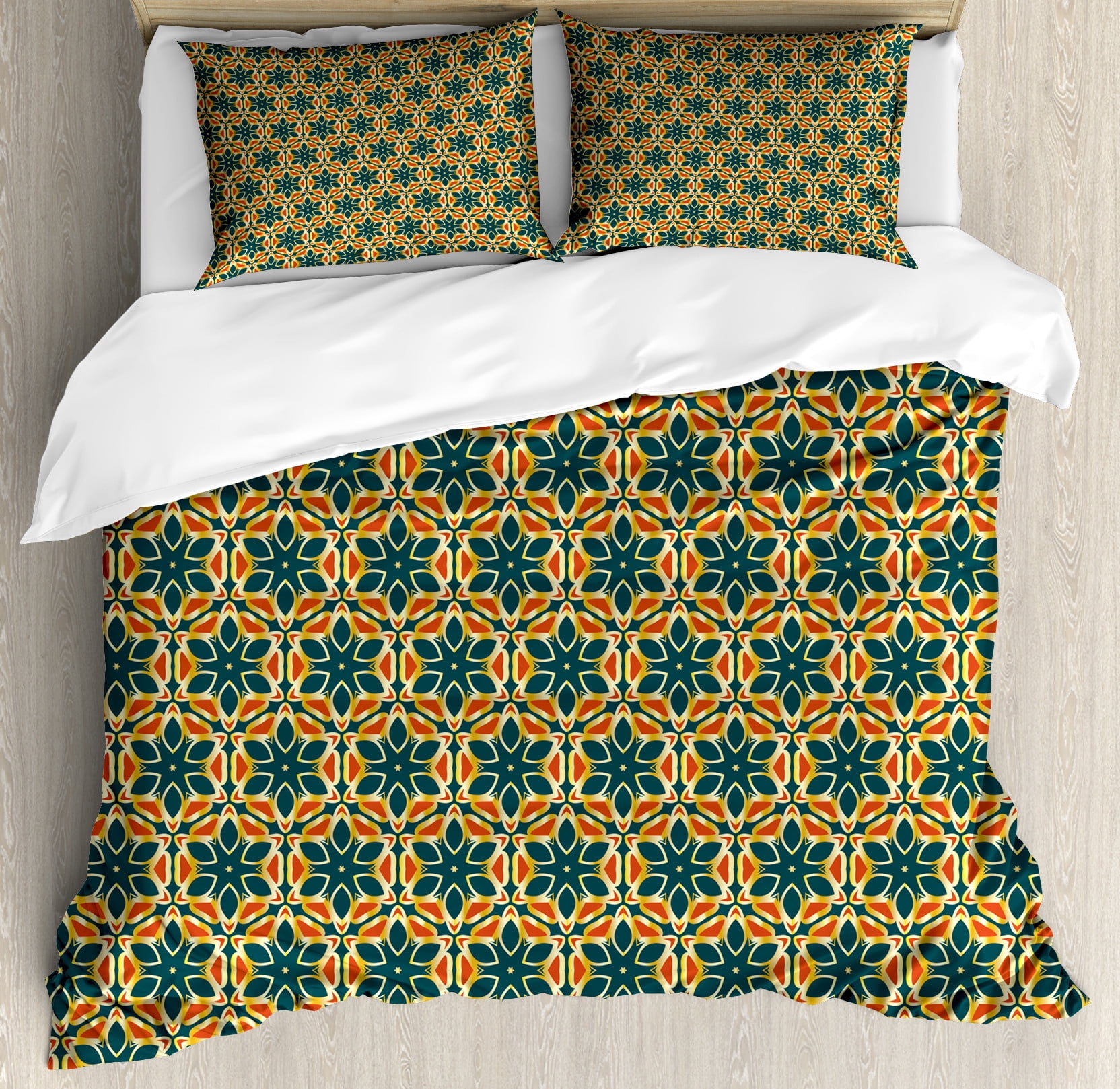 Moroccan Duvet Cover Set, Mosaic Style Ethnic Ceramic Motif with ...