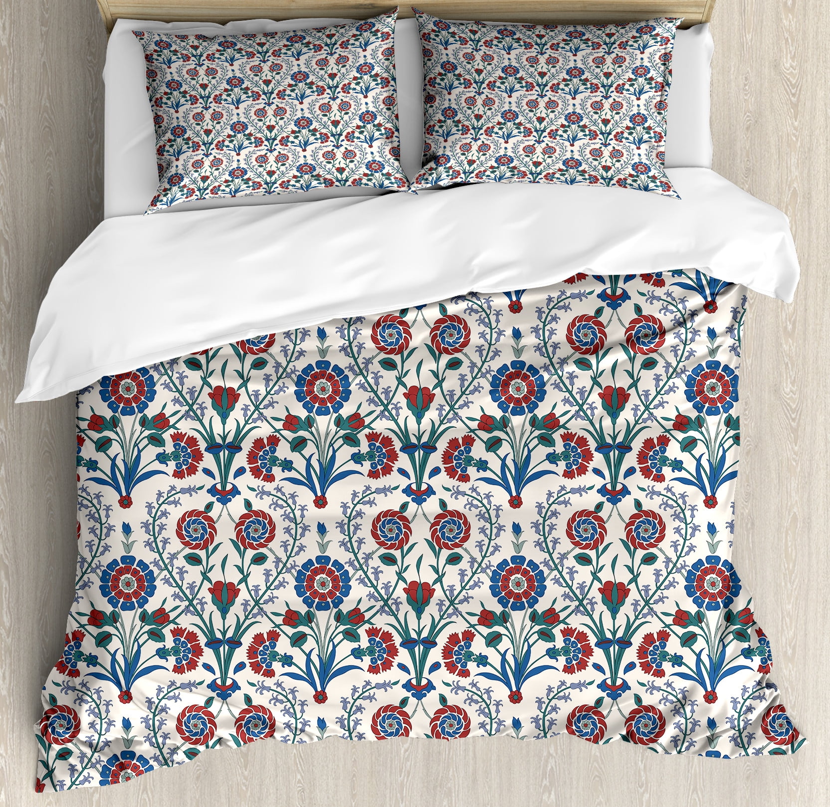 Moroccan Duvet Cover Set, Old Floral Ornament Pattern with Swirled ...