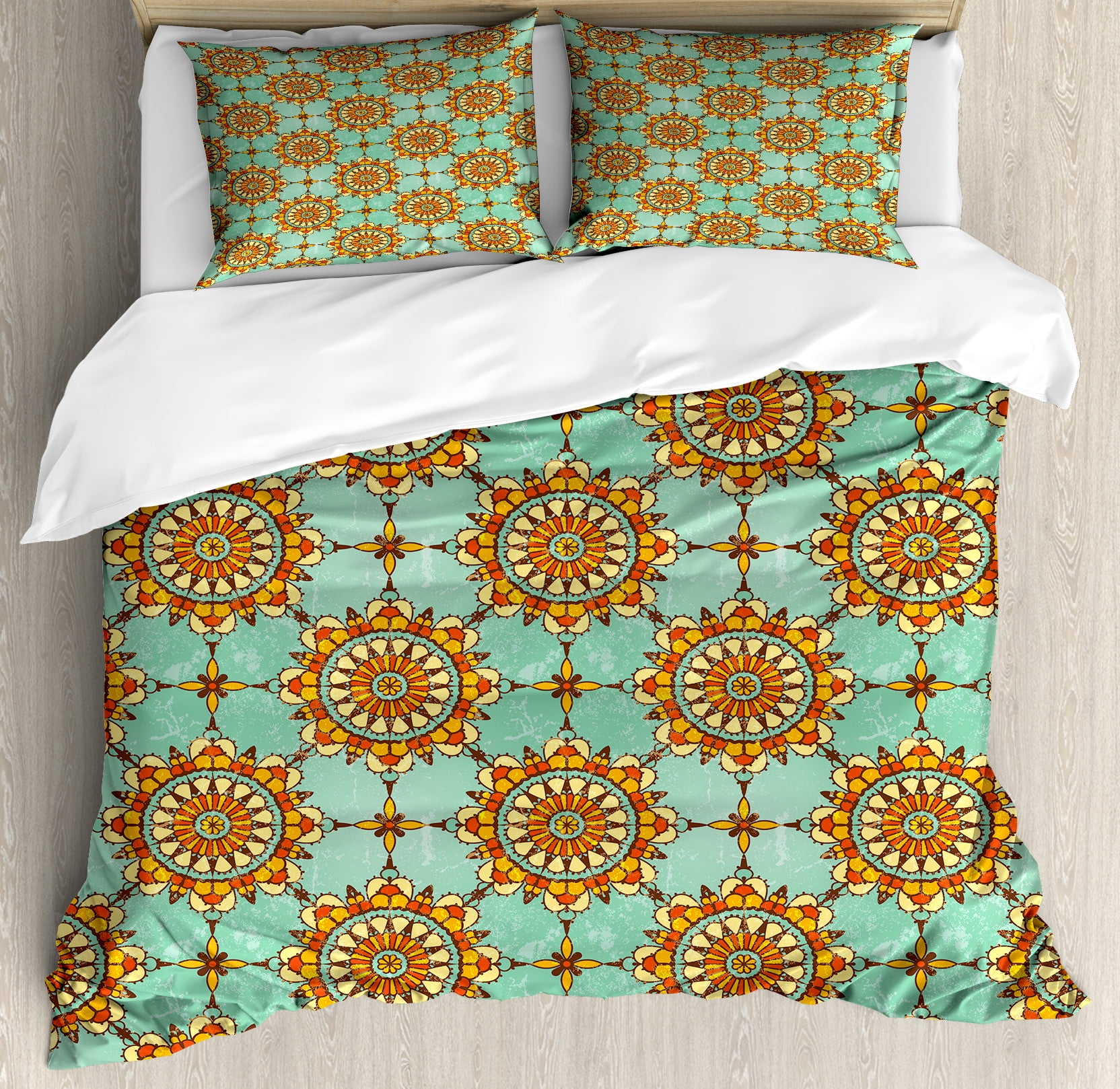Moroccan Duvet Cover Set, Ornamental Abstract Moroccan Motif with Old ...