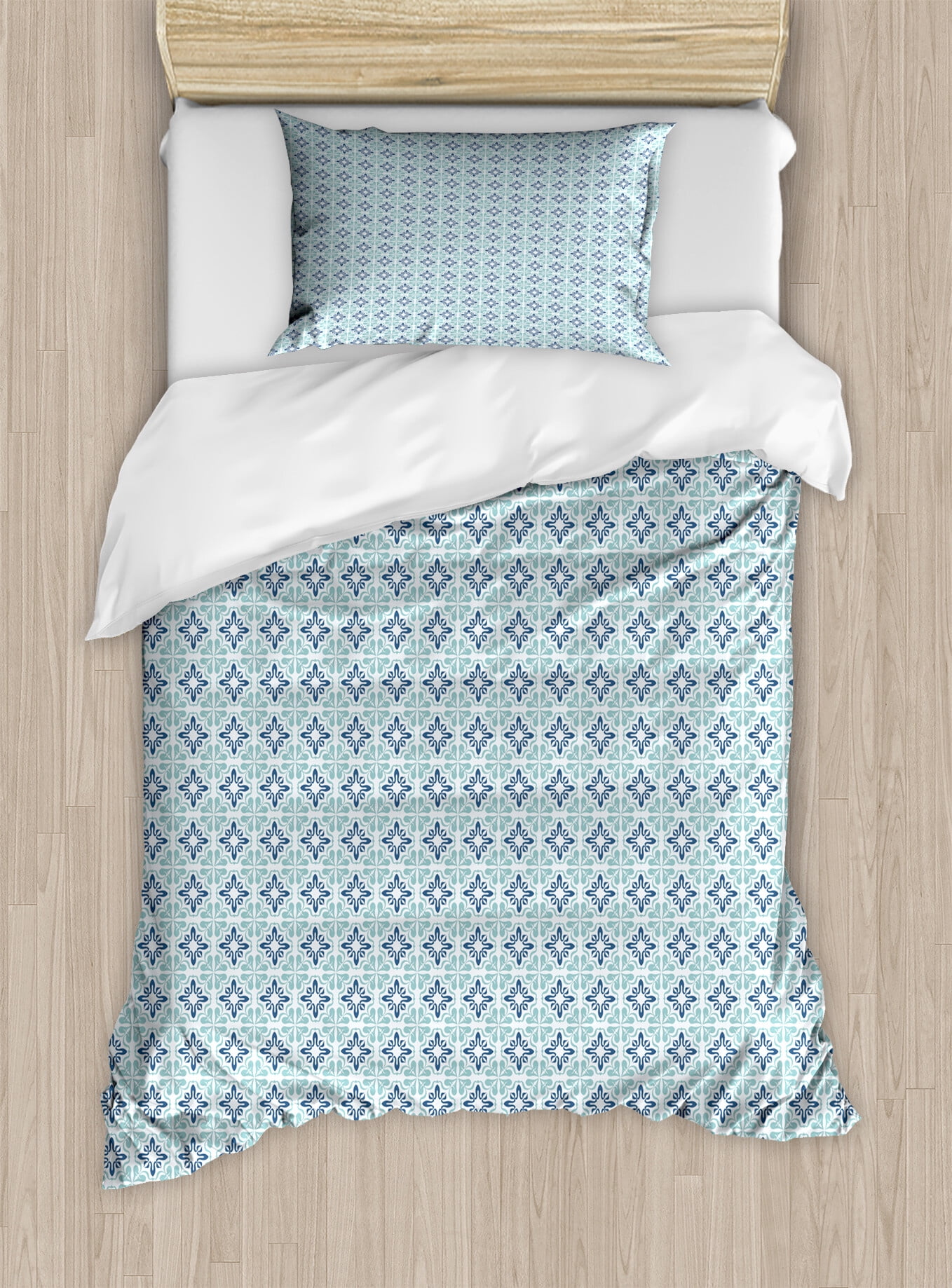 Moroccan Duvet Cover Set, Repetitive Mediterranean Inspired Sea Tones ...