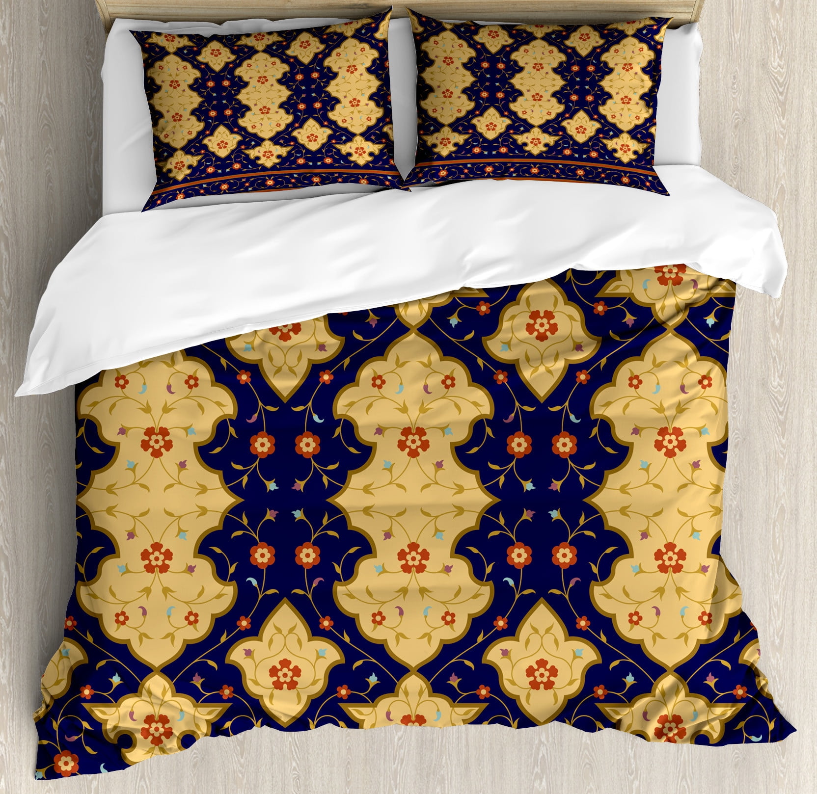 Moroccan Duvet Cover Set, Traditional Border Visual Ottoman Inspired ...