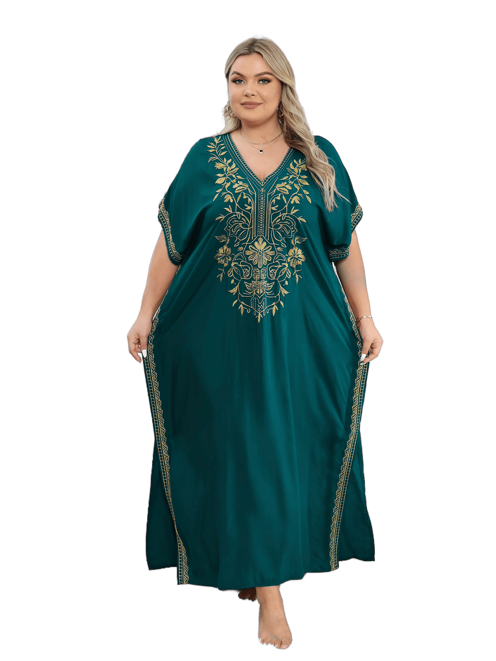 Moroccan Embroidered Kaftan Abaya Dresses for Women Batwing Sleeve ...
