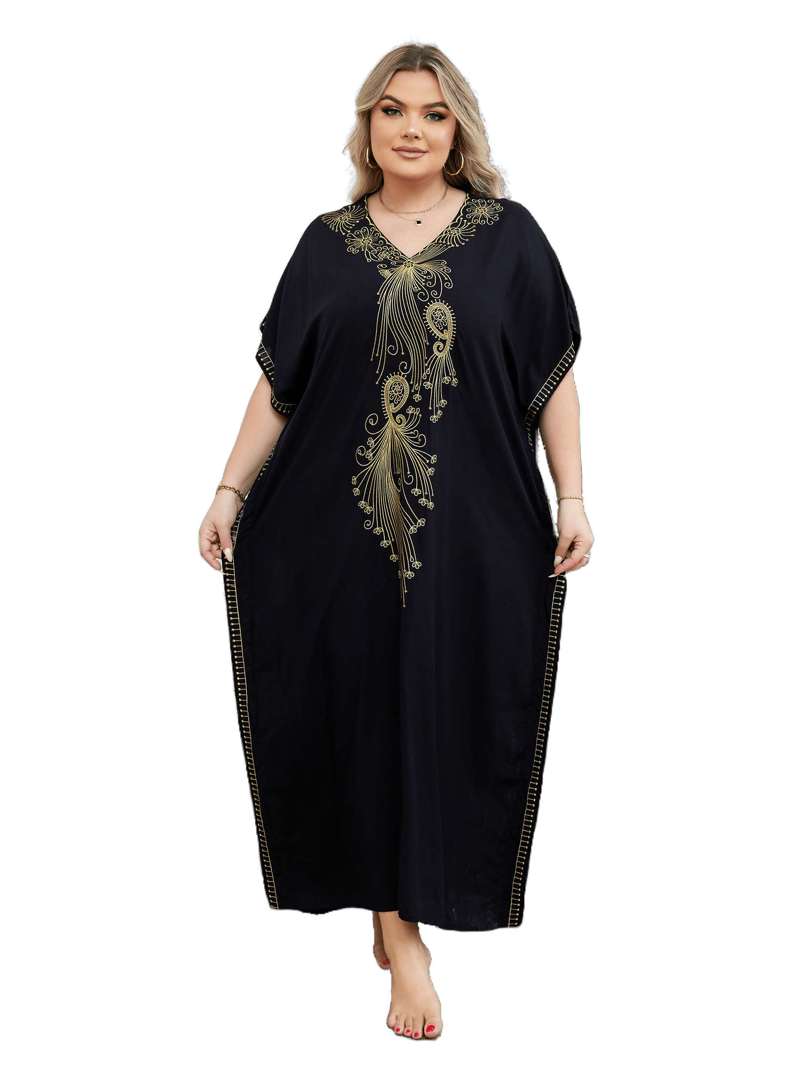 Moroccan Embroidered Kaftan Abaya Dresses for Women Batwing Sleeve ...