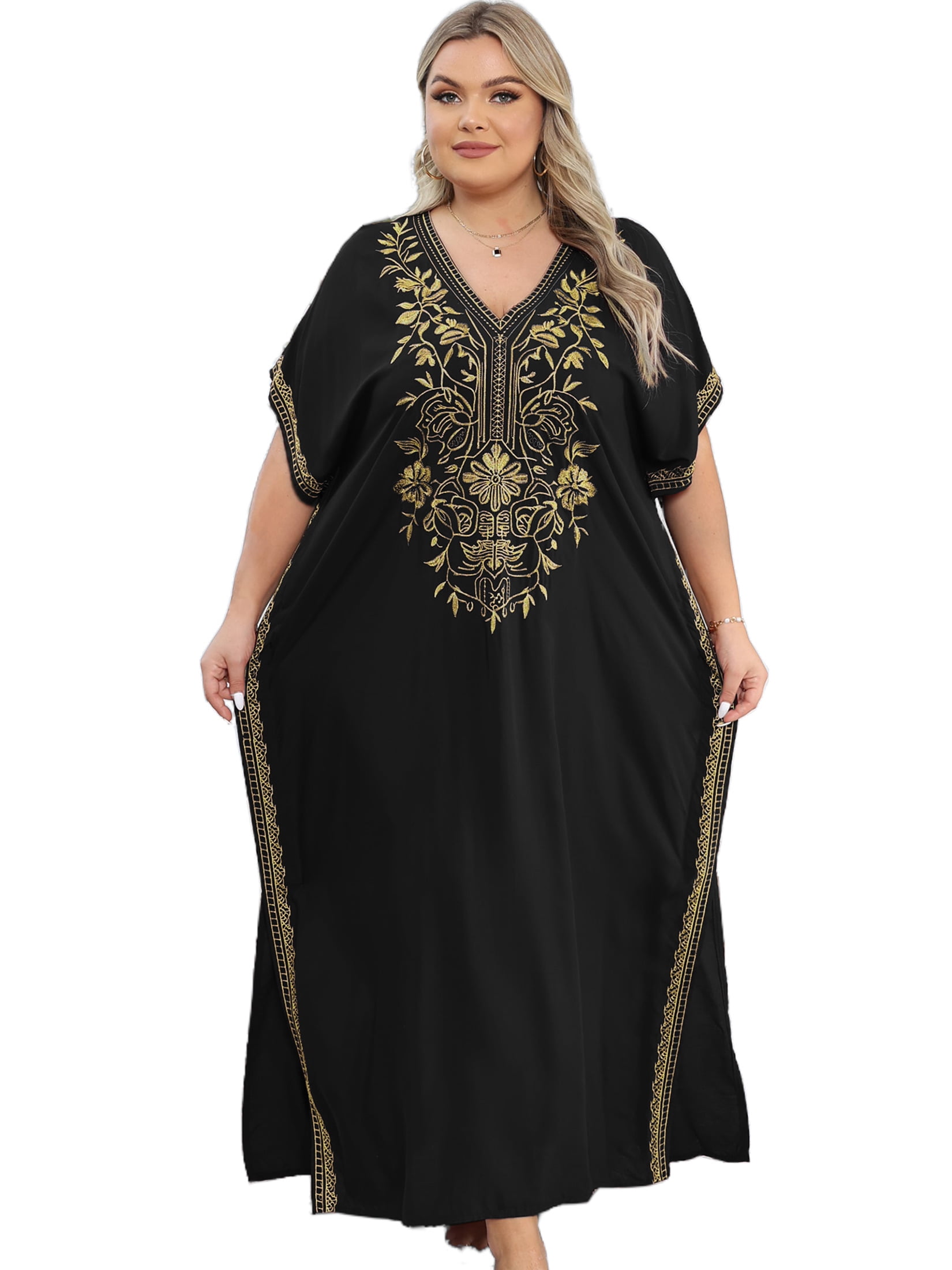 Moroccan Embroidered Kaftan Abaya Dresses for Women Batwing Sleeve ...