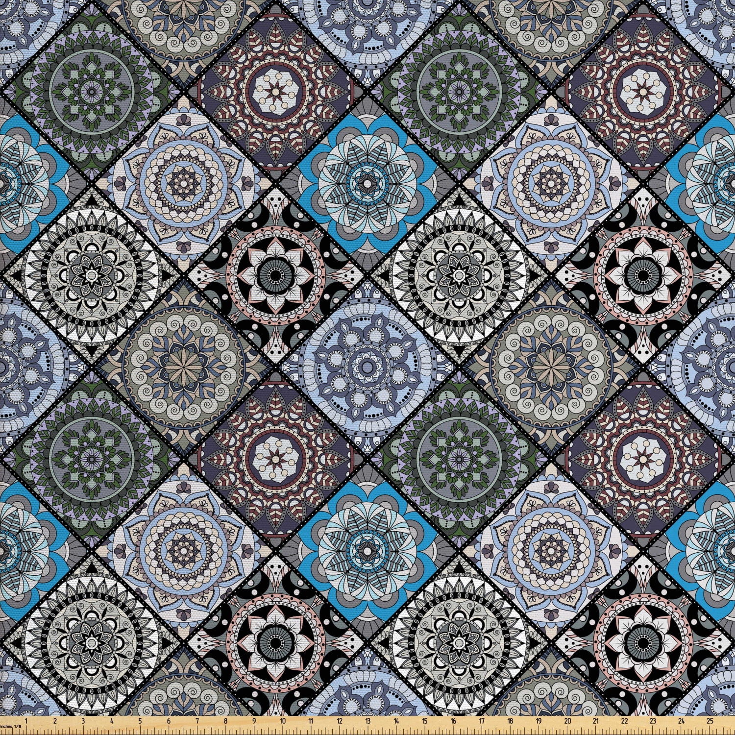 Moroccan Fabric by the Yard, Detailed Flower Designs with Checkered ...