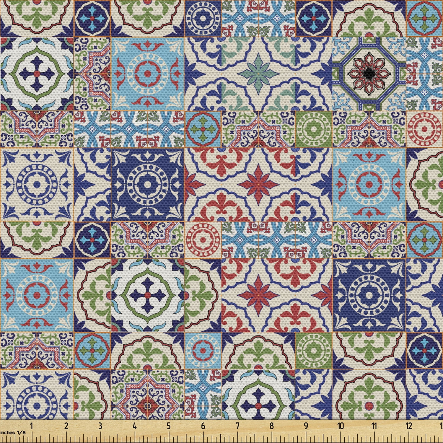 Ambesonne Moroccan Fabric by the Yard Upholstery, Complex Floral Design ...