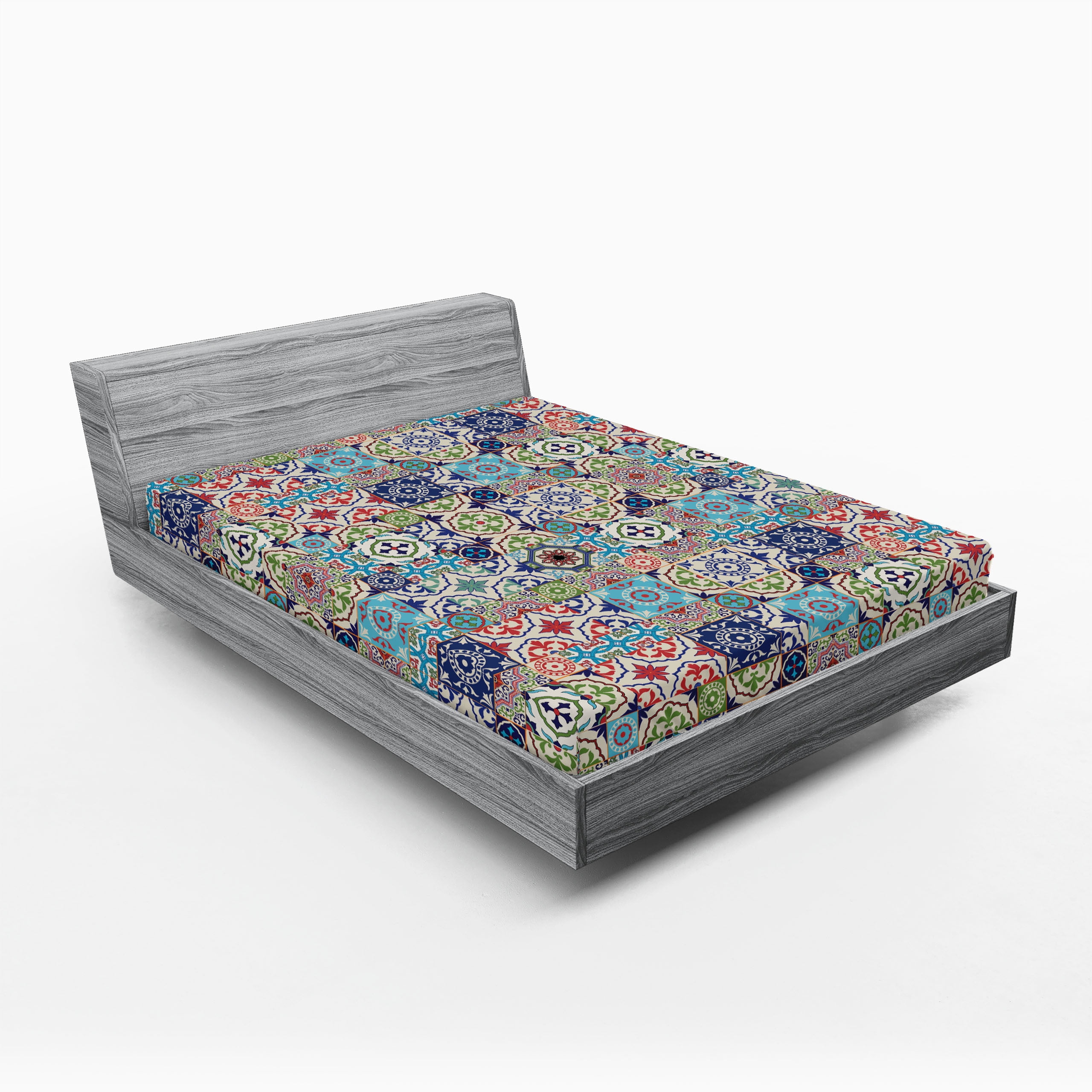 Moroccan Fitted Sheet, Geometric Squares and Rectangles Colorful and ...
