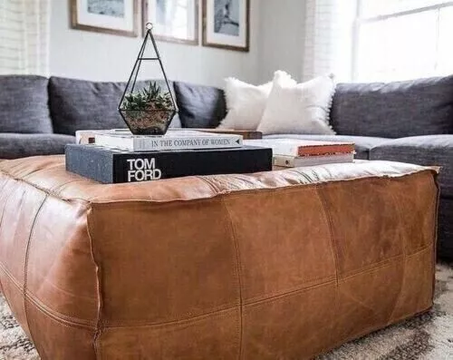 Moroccan Leather Footstool Boho Vintage Pouffe 30'' Wonderful Classic ...