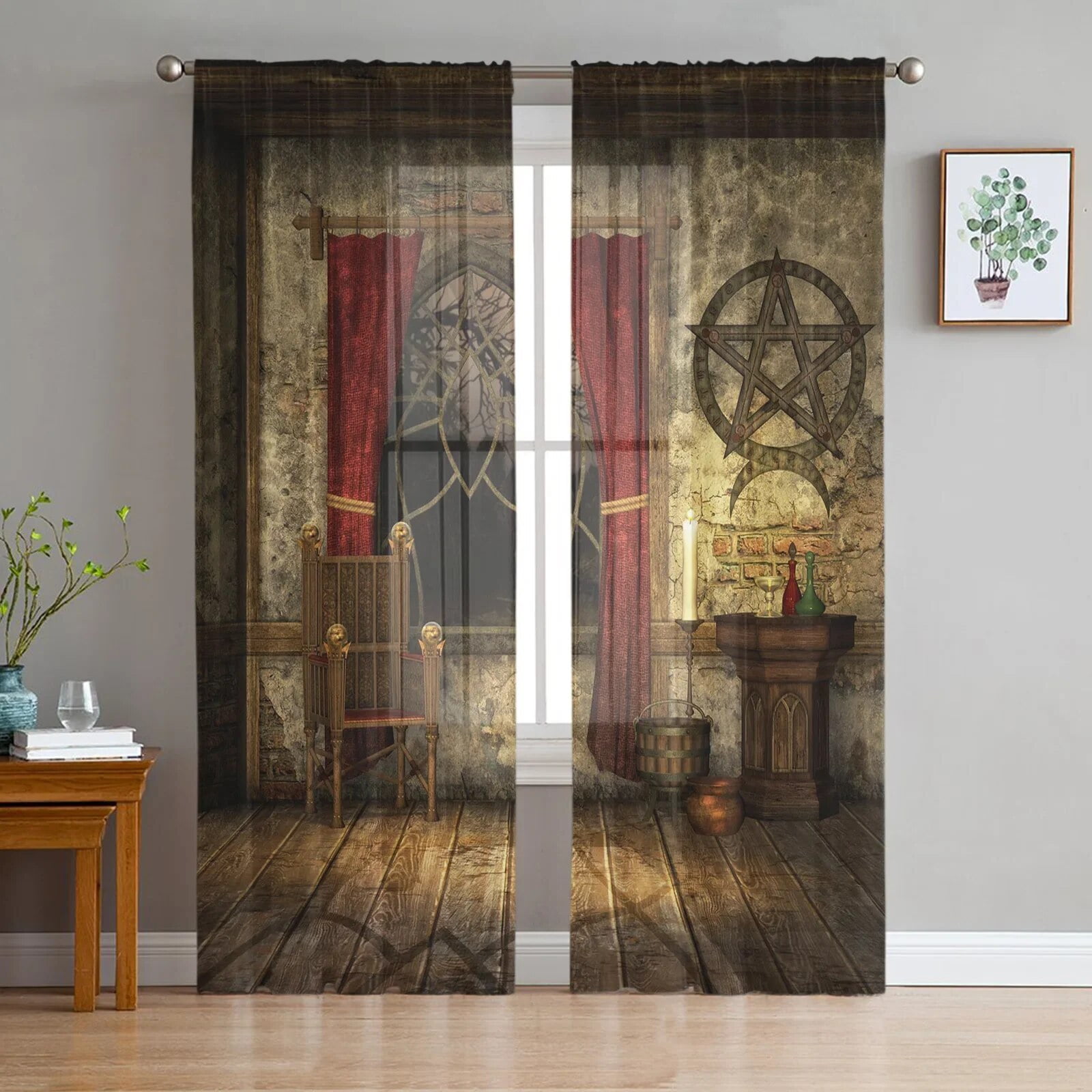 Moroccan Medieval Vintage Door Chiffon Sheer Curtains for Living Room ...