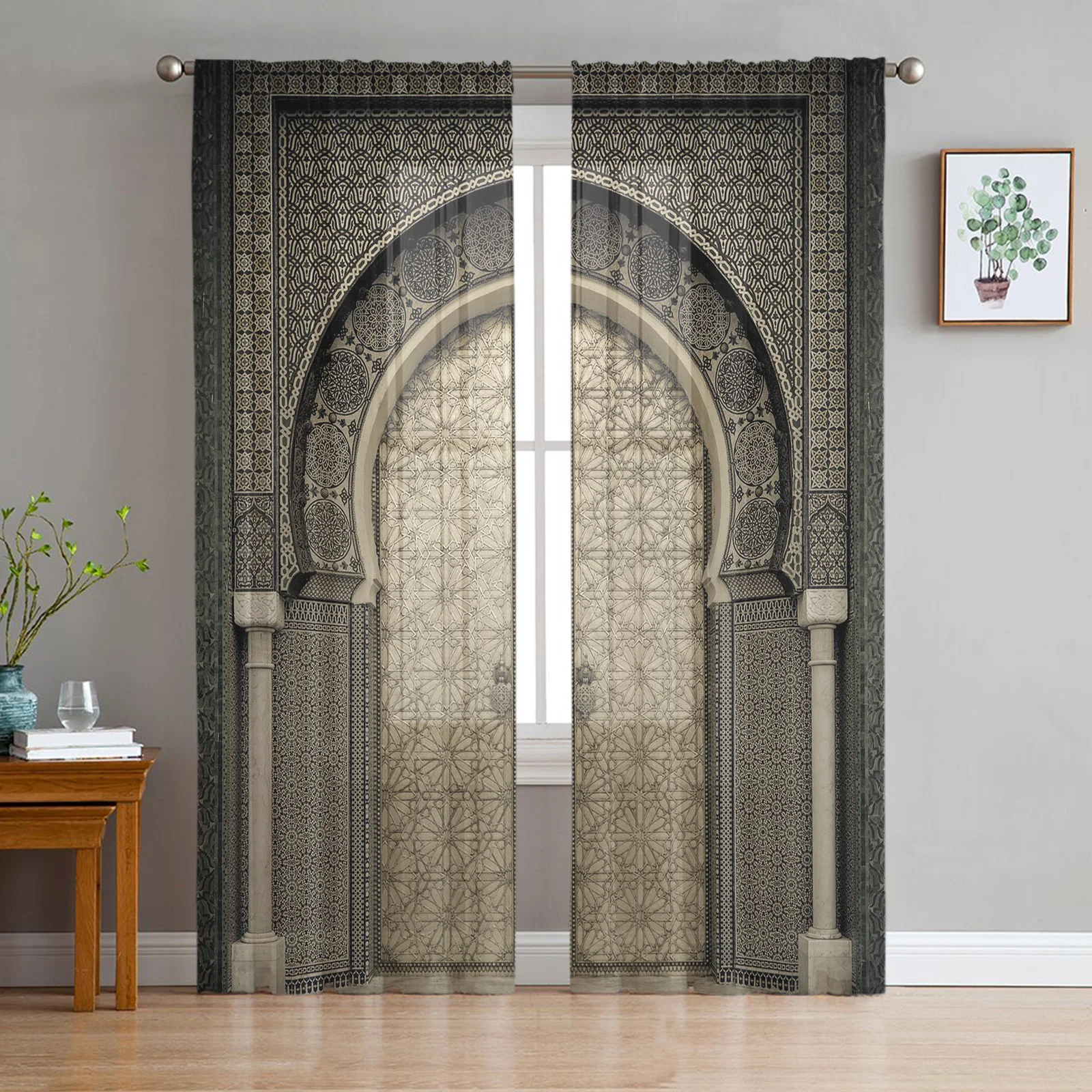 Moroccan Medieval Vintage Door Chiffon Sheer Curtains for Living Room Bedroom Home ration Window ...