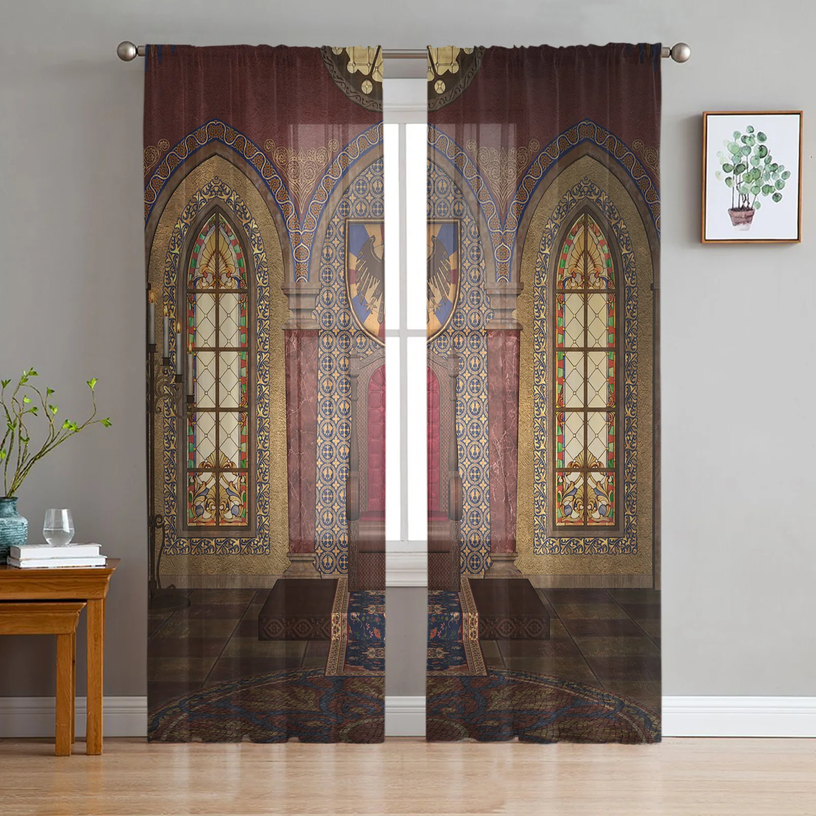 Moroccan Medieval Vintage Door Chiffon Sheer Curtains for Living Room ...