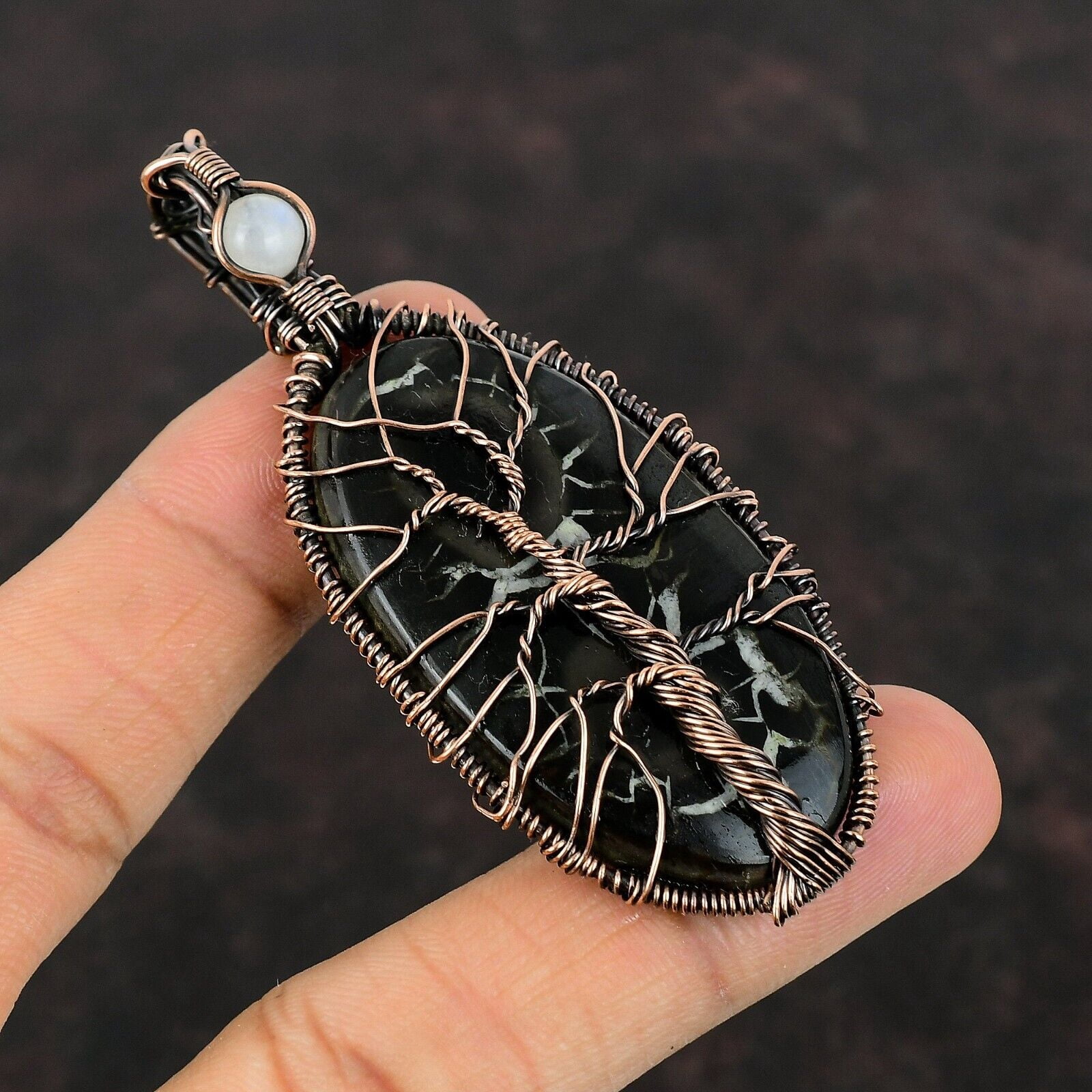 Moroccan Mud Crack Fossil Copper Wire Wrapped Tree Of Life Pendant 3.15 ...