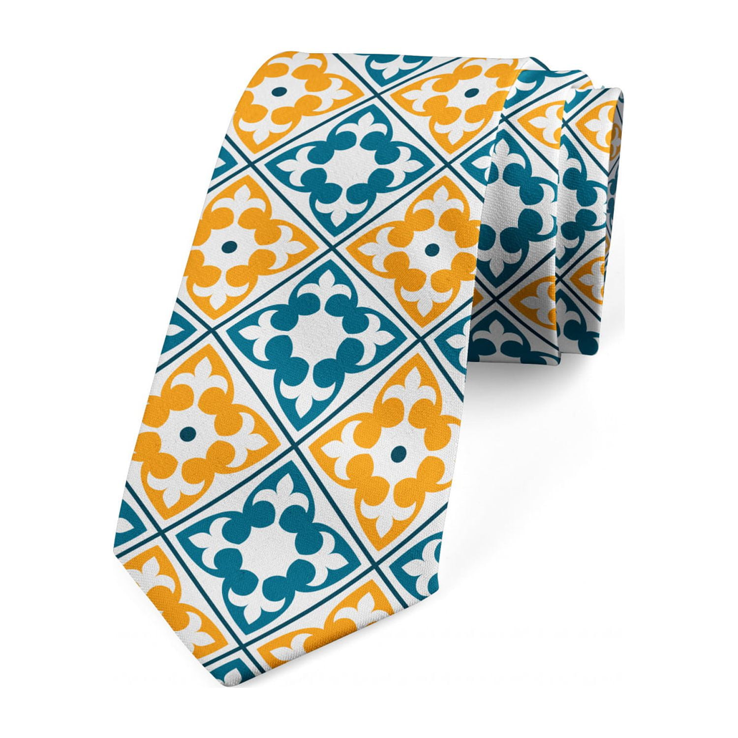 Moroccan Necktie, Spanish Azulejo Style, Dress Tie, 3.7", Teal Marigold ...