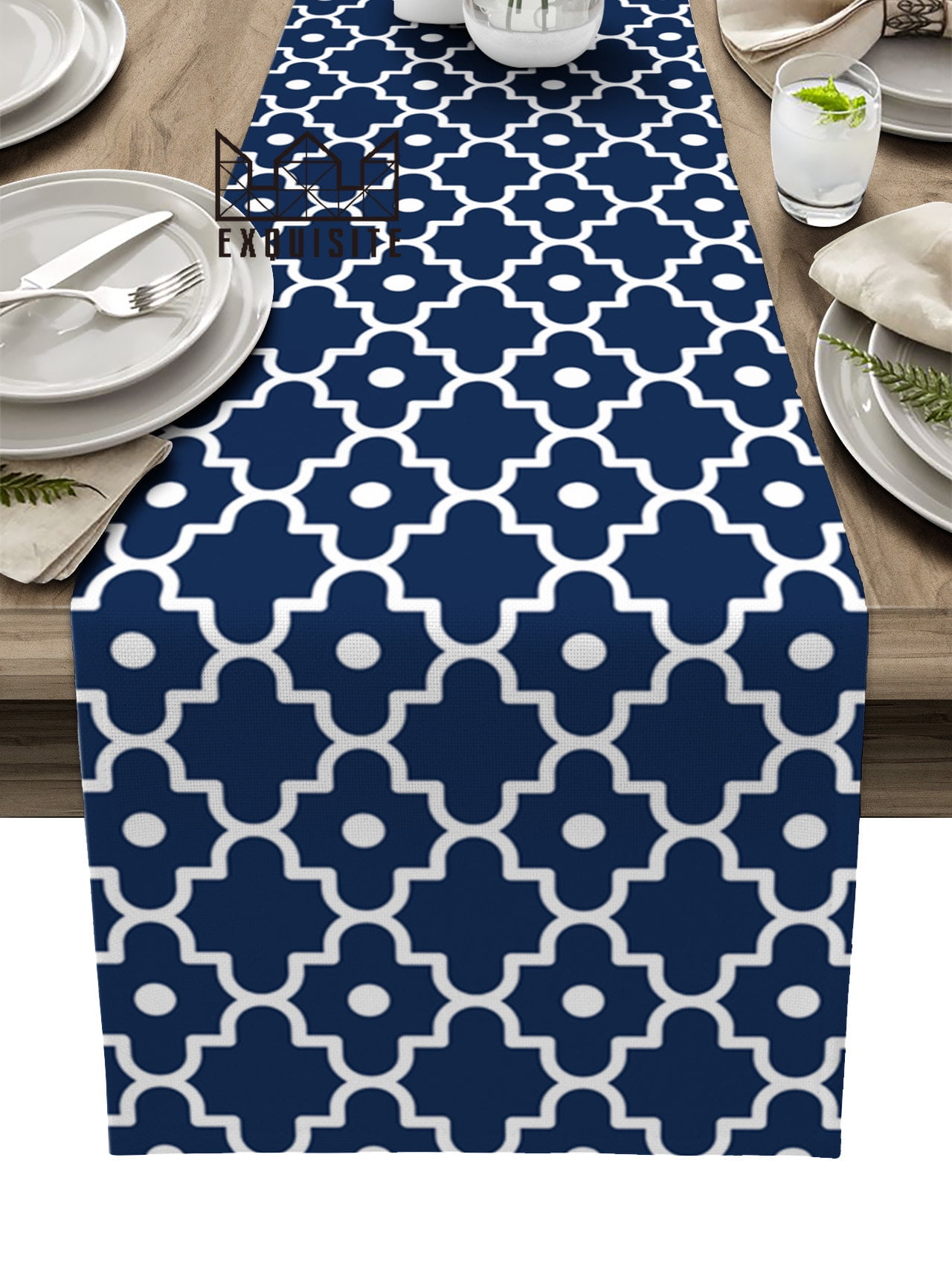 Moroccan Pattern Dark Blue Wedding r Table Runners Coffee Table Kitchen Dining Table Cloths Home ...